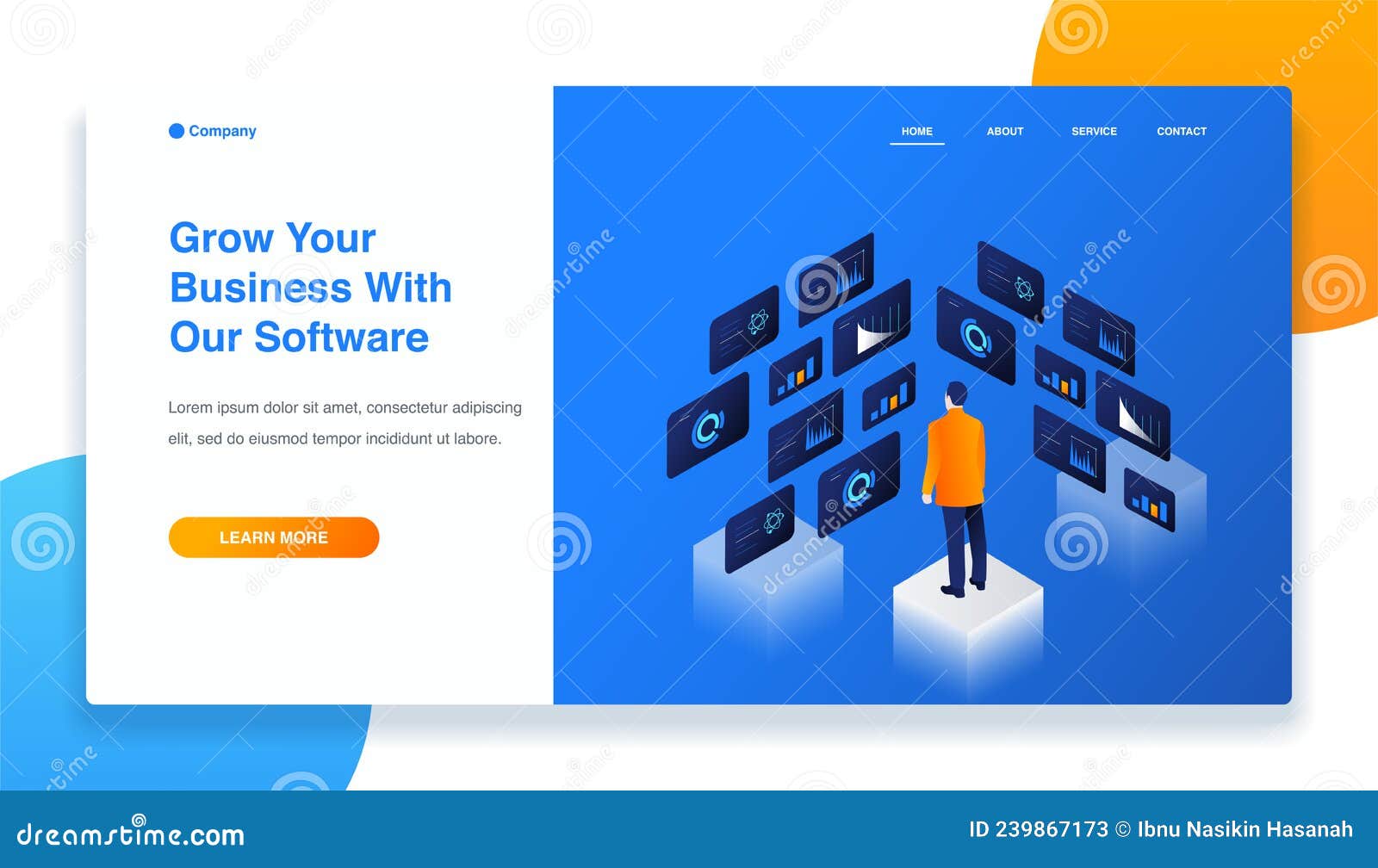 Man Interacting with Isometric Dashboards Stock Vector - Illustration ...