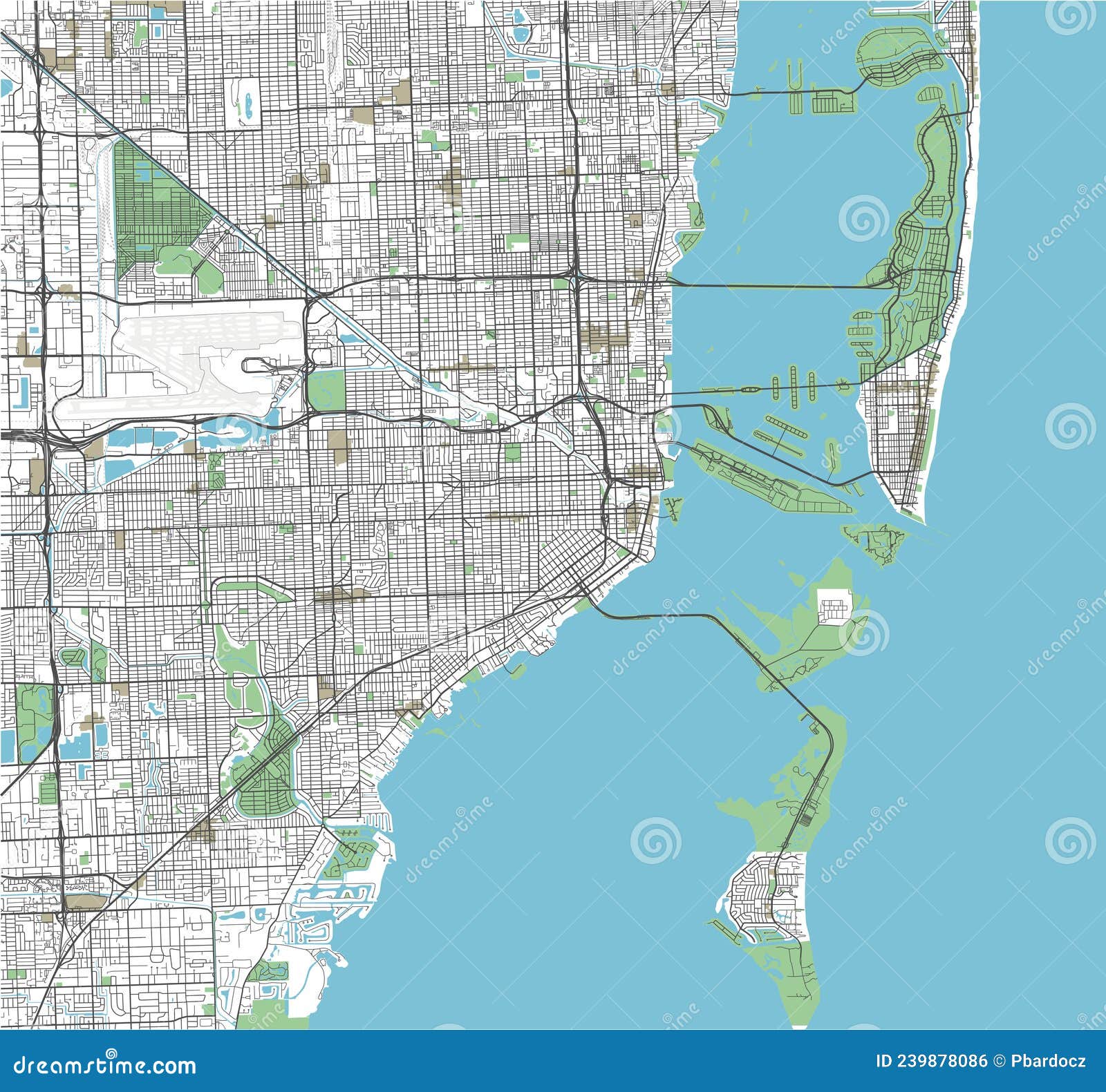 Colorful Miami Vector City Map. Stock Vector - Illustration of beach ...