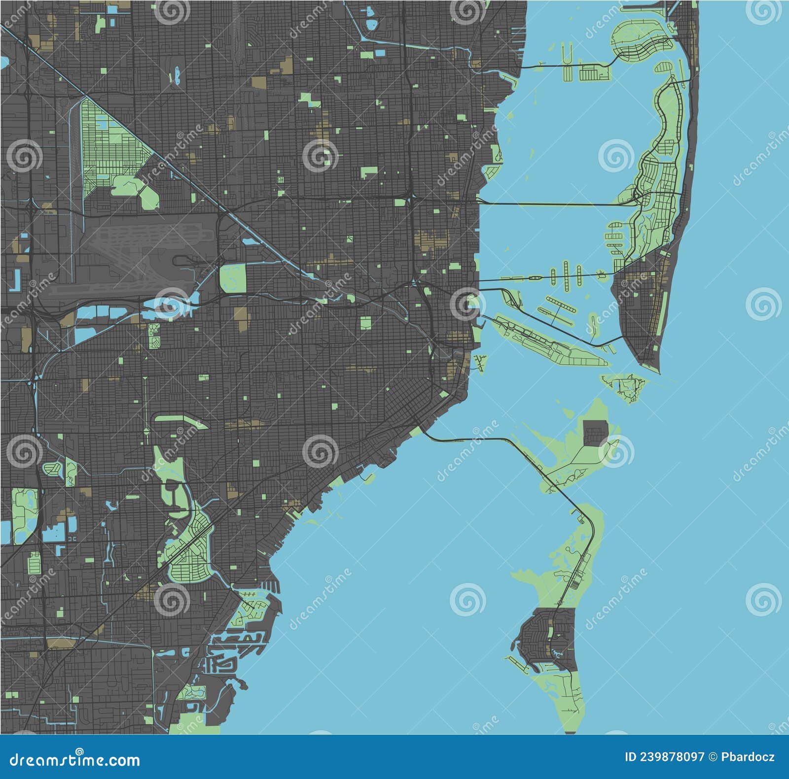 Miami Vector Map With Dark Colors. | CartoonDealer.com #239878097