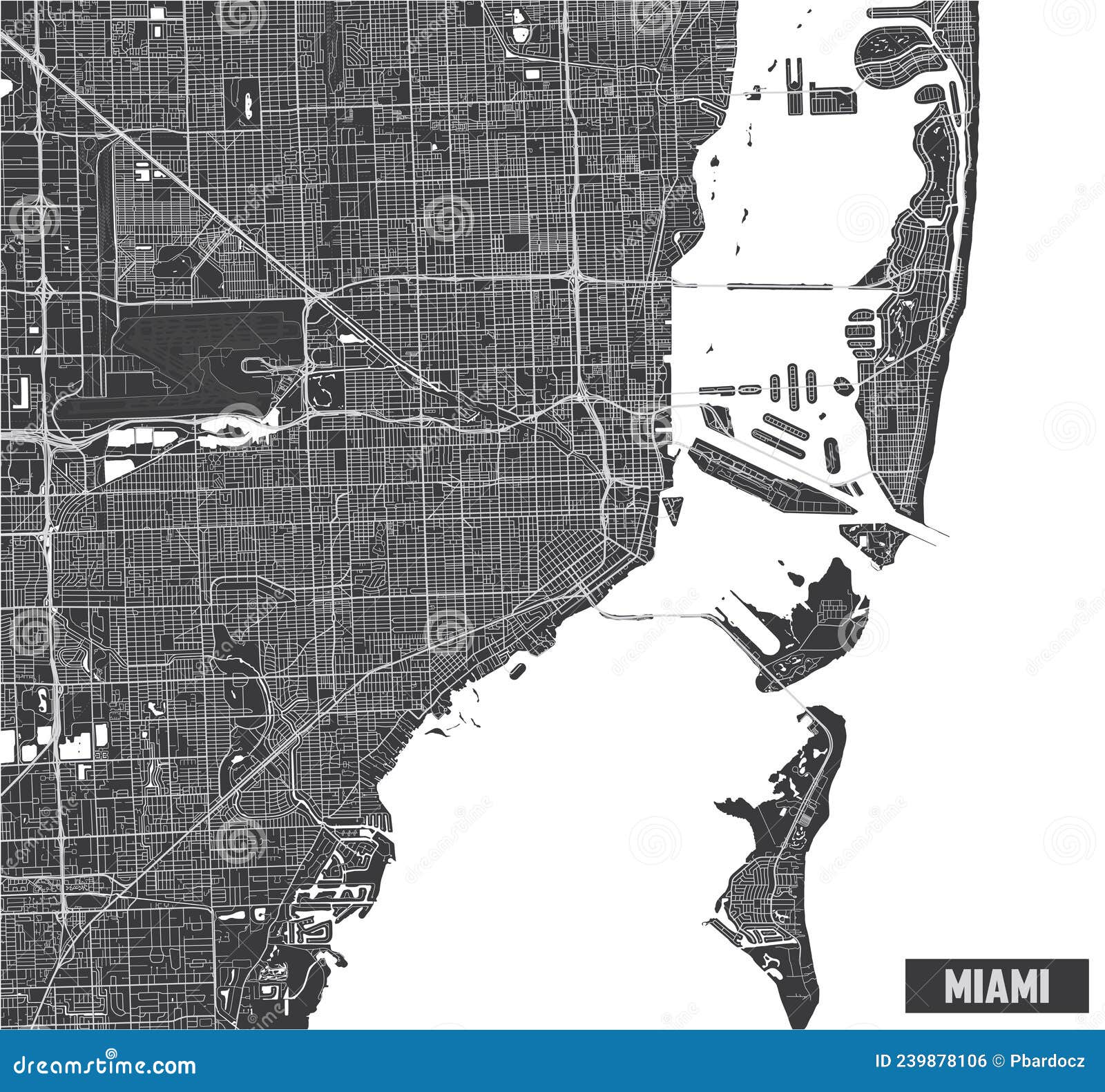 Minimalistic Miami City Map Poster Design. Stock Vector - Illustration ...