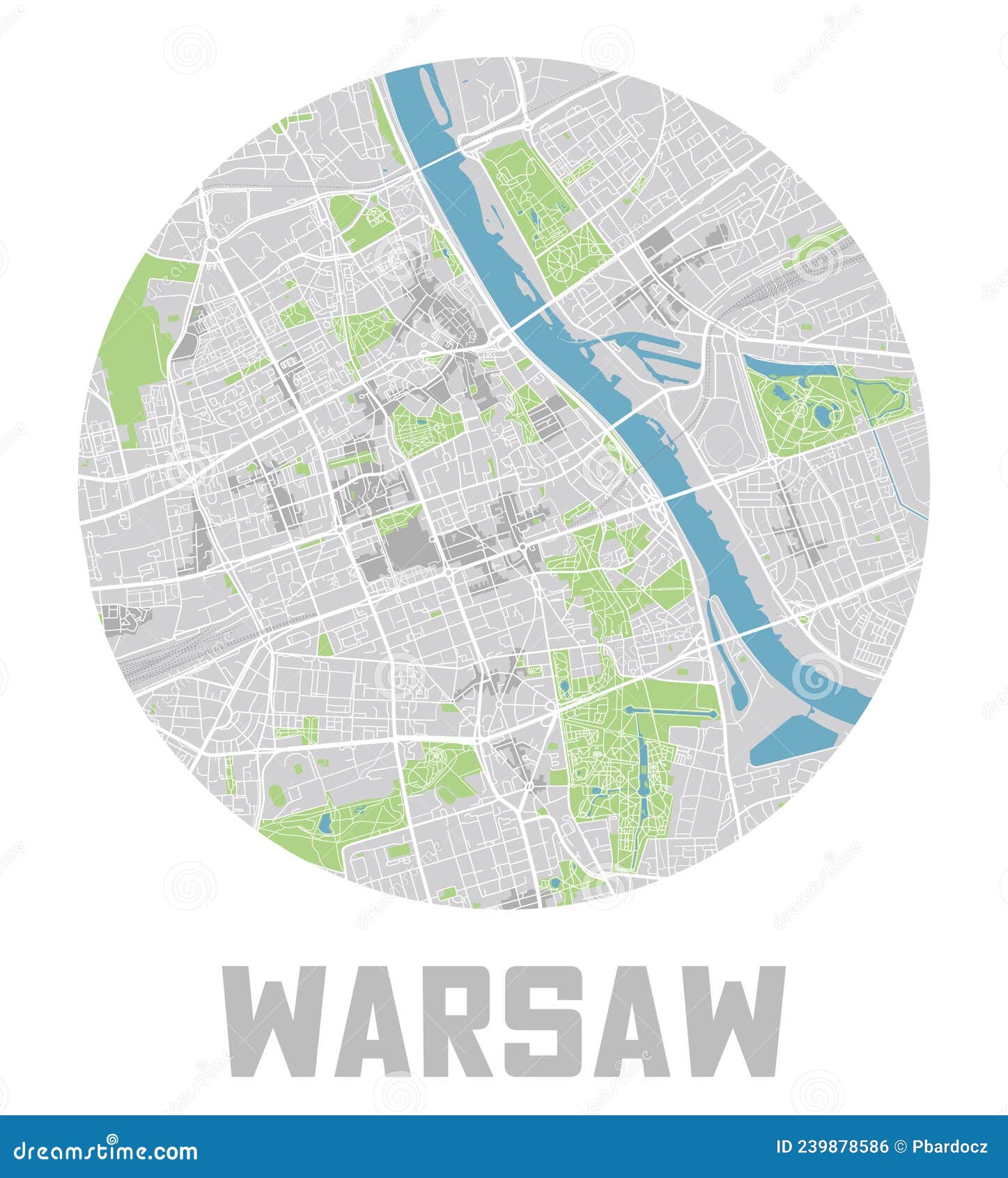 Warsaw City Map Circle Poster. Round Circular Road Aerial View, Street ...