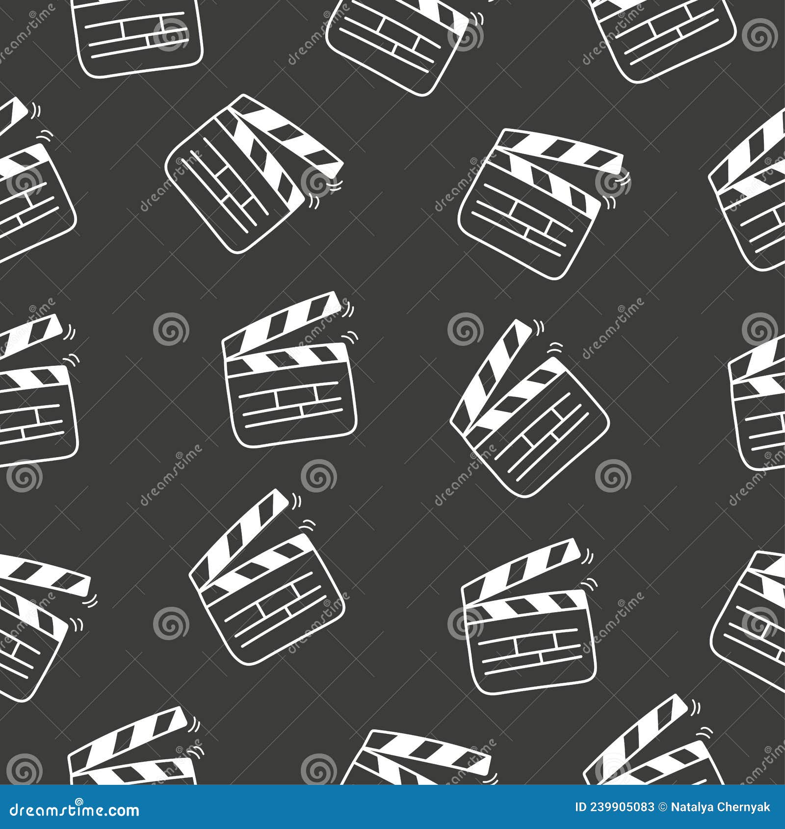 Hand Drawn Clapper Icon for the Movie Seamless Pattern. Doodle ...