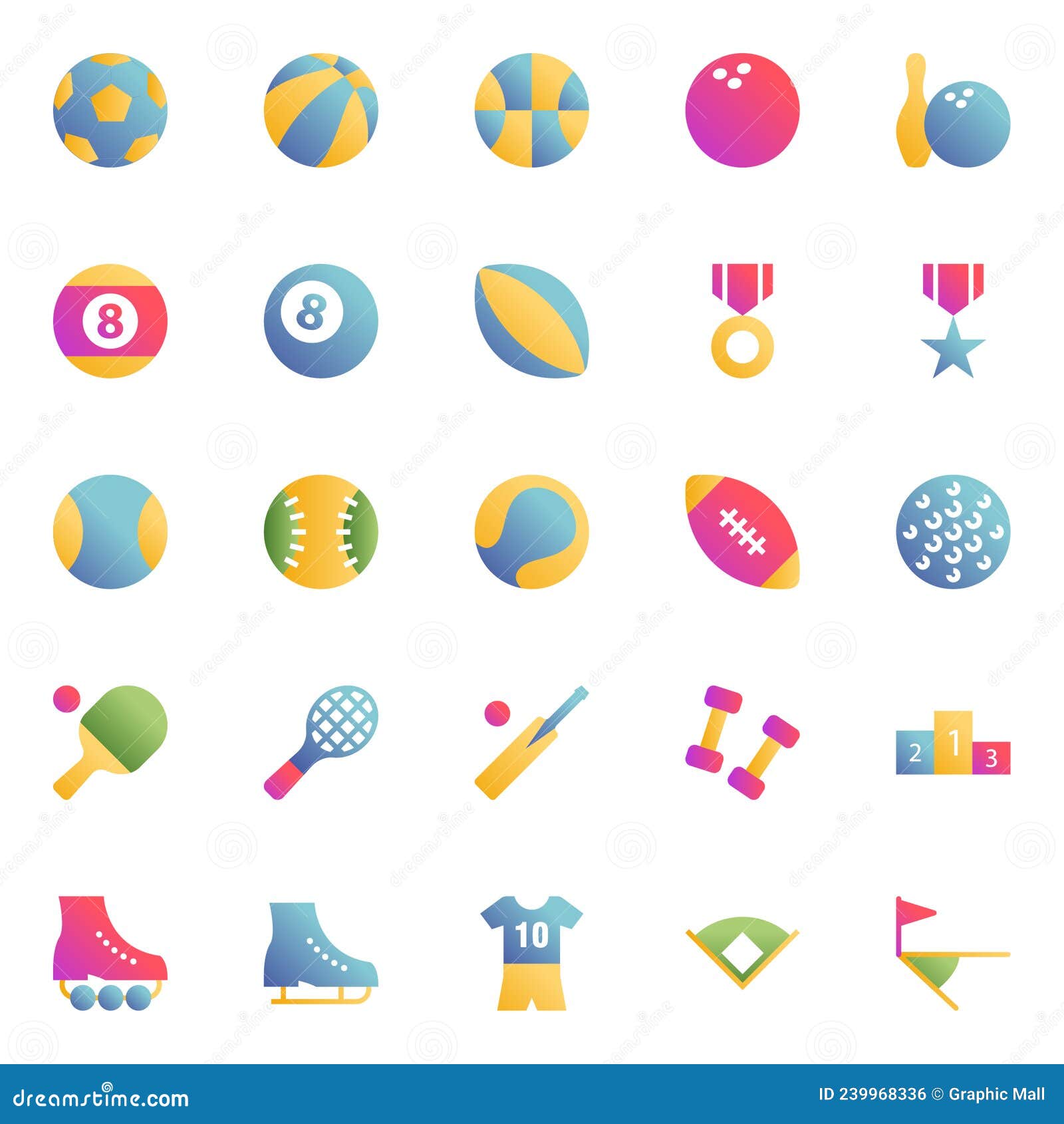 Gradient Color Icons for Sports. Stock Illustration - Illustration of ...