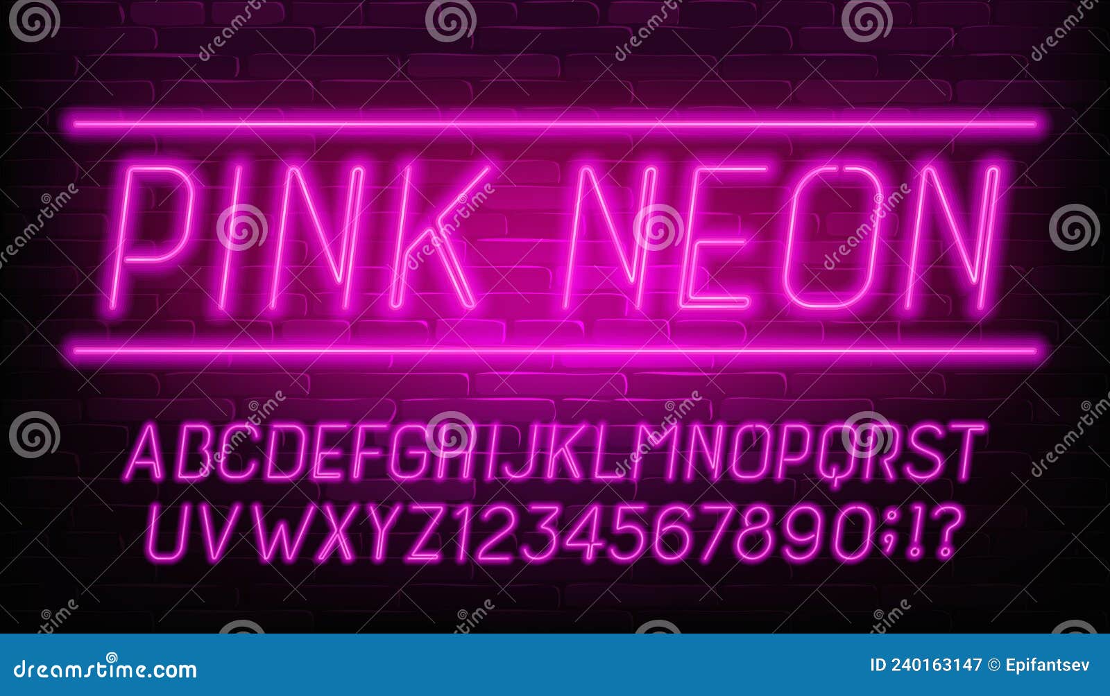 Pink Neon Alphabet Font. Neon Light Letters, Numbers and Symbols Stock ...