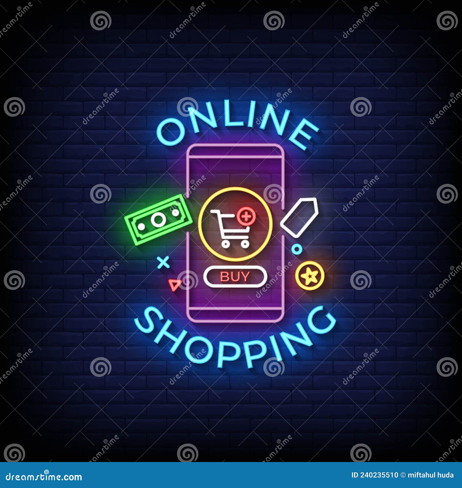 Online Shopping Neon Signs Style Text Vector Stock Vector ...