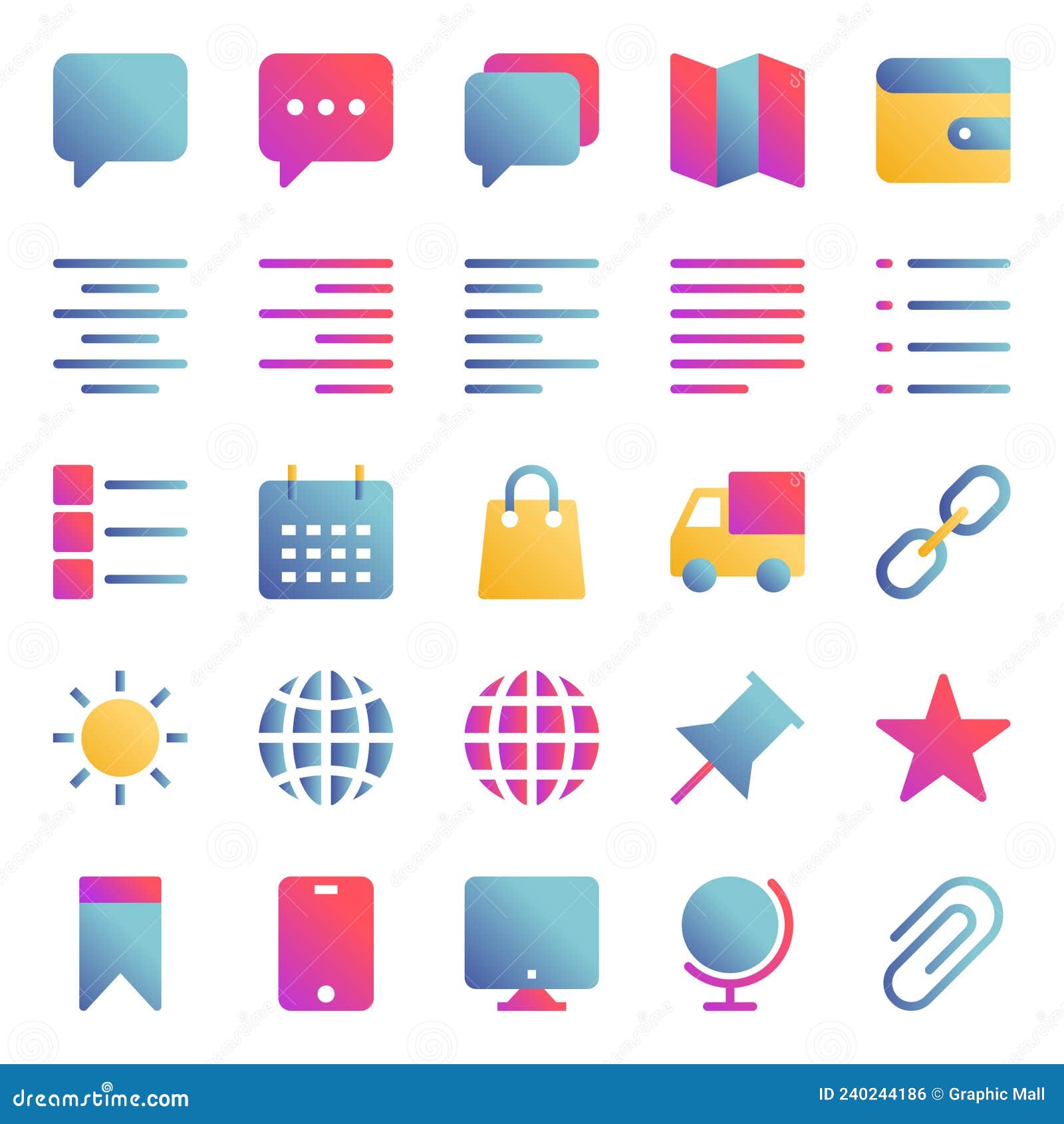 Gradient Color Icons for Universal, Web. Stock Vector - Illustration of ...