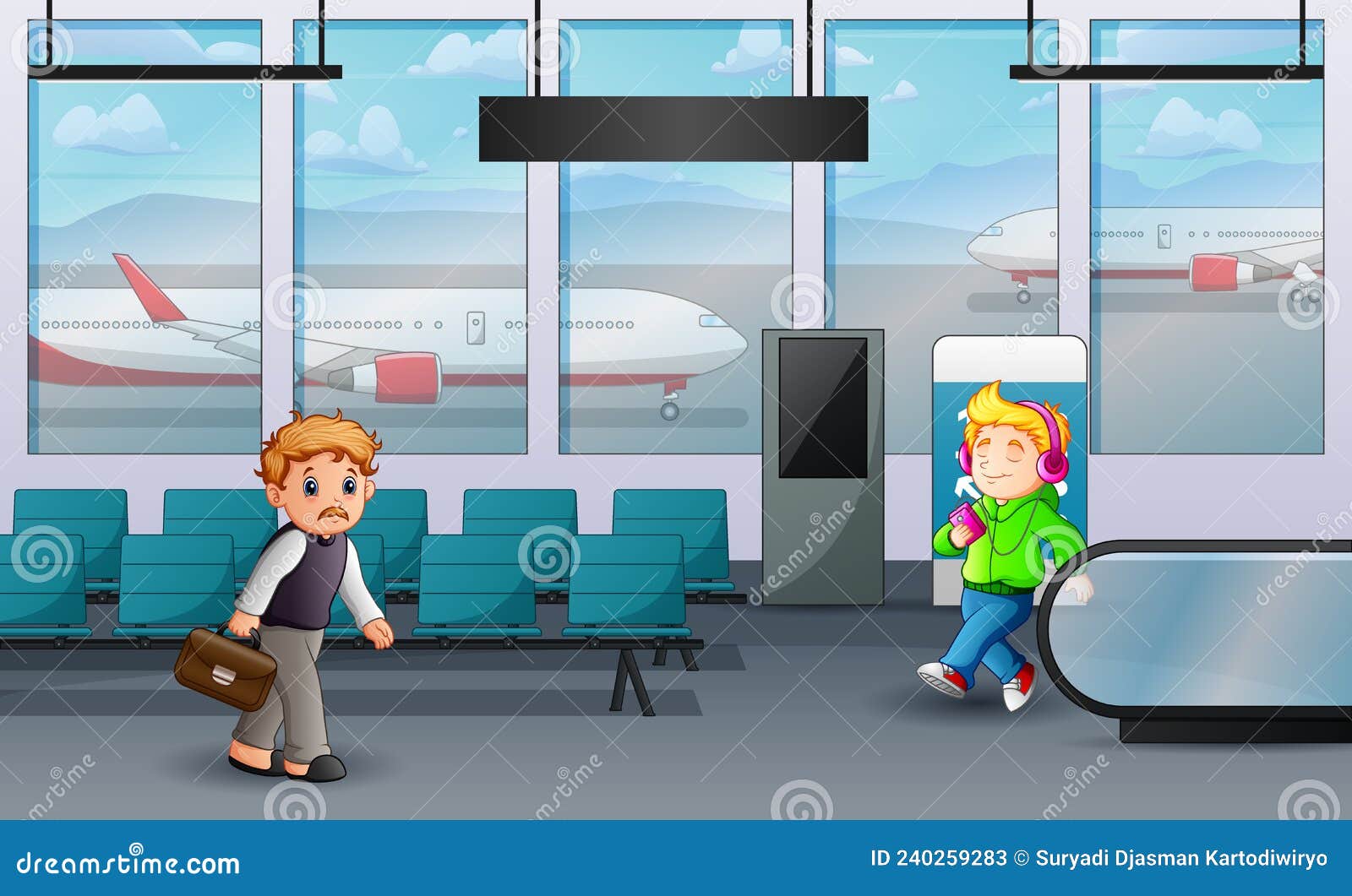 Cartoon of People at Airport Terminal Stock Vector - Illustration of ...
