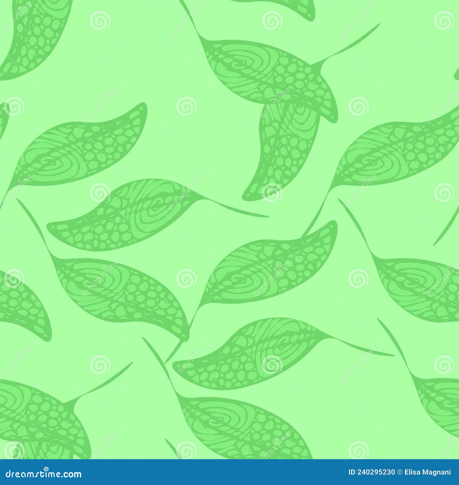 Floral Repeat Pattern with Abstract Leaves on a Light Green Background ...