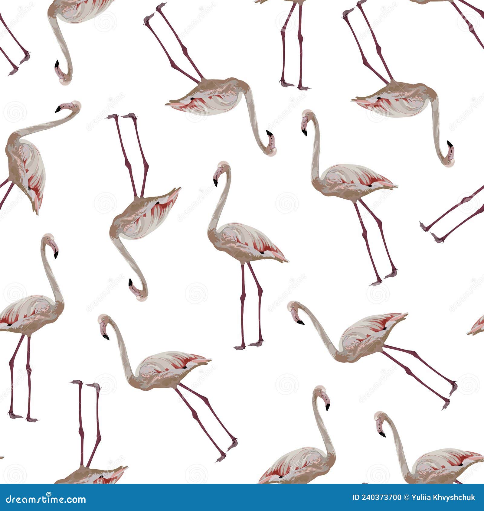 White Creamy Flamingo, White Background. Floral Seamless Pattern ...