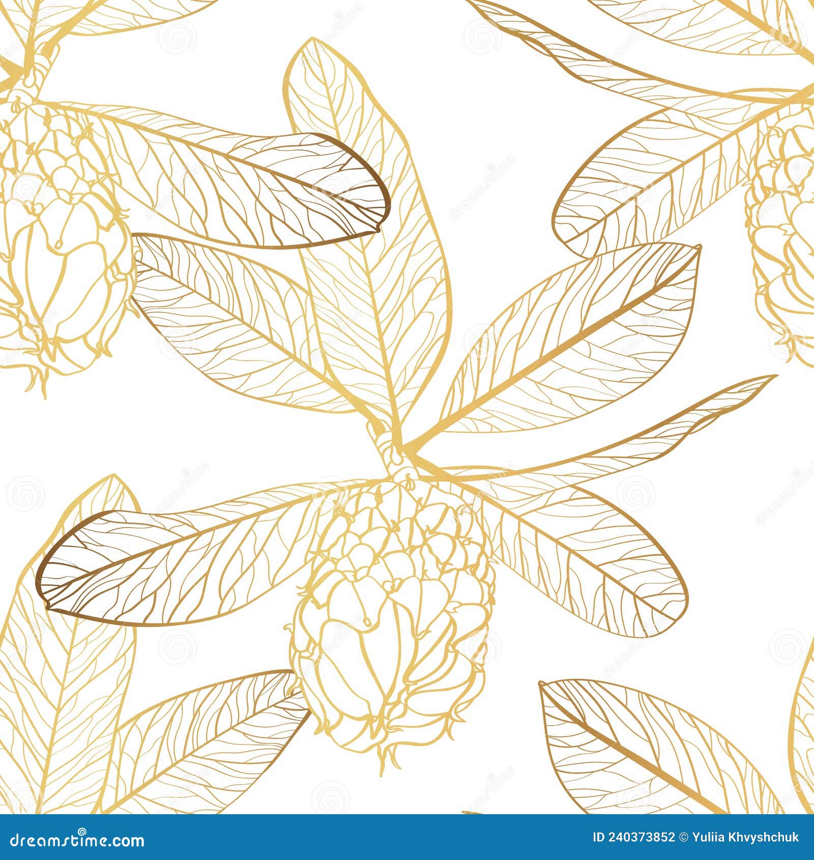 Luxury Gold Background. Floral Seamless Pattern, Golden Split-leaf ...