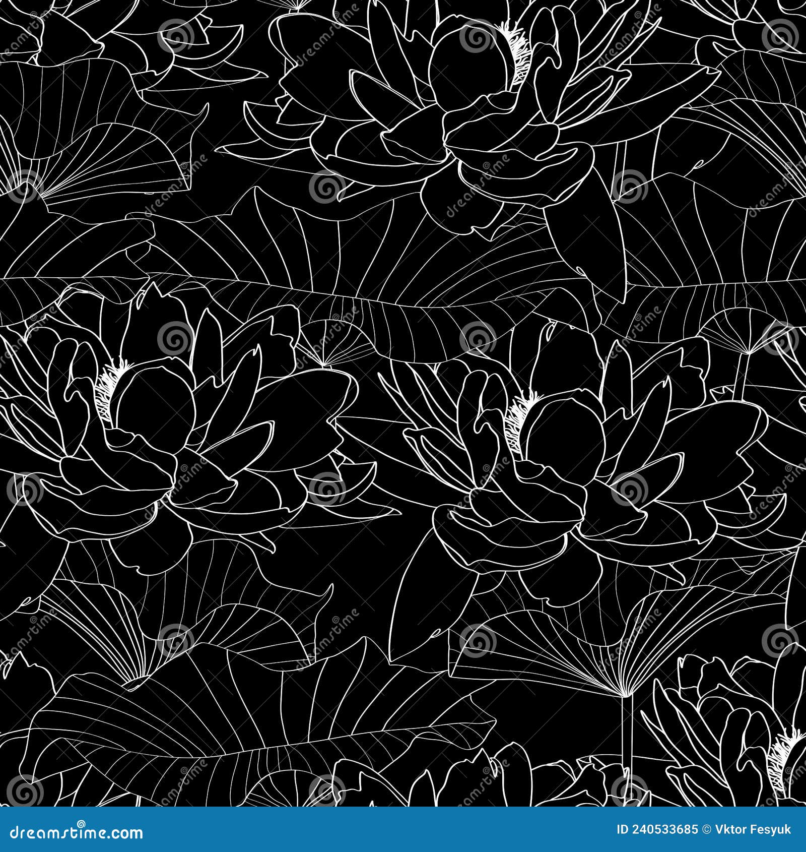 Seamless Pattern, Background with Lotus Flowers and Leaves. Botanical ...