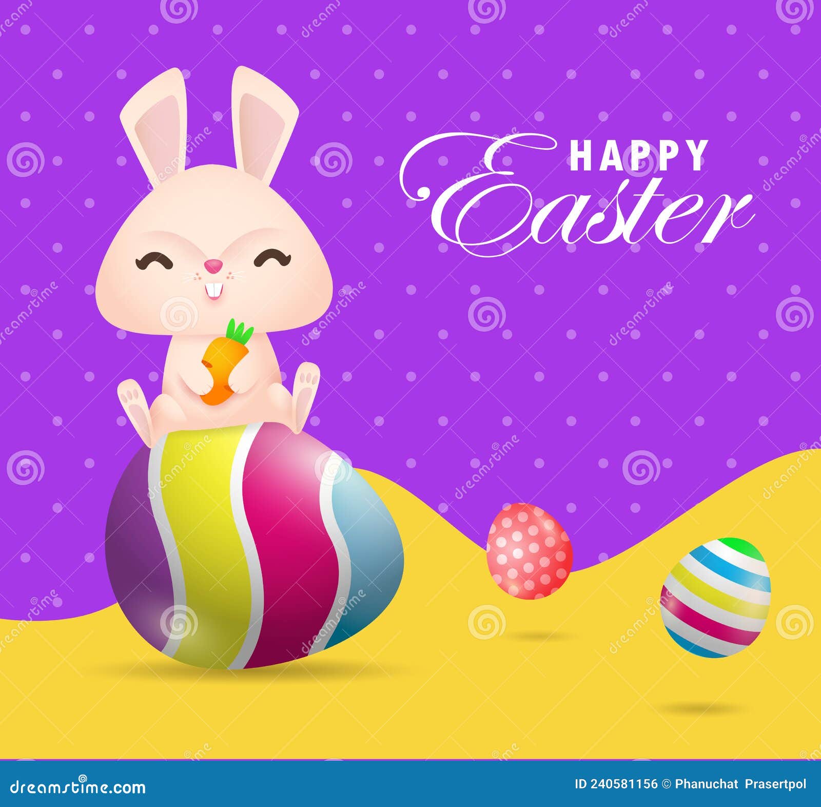Happy Easter Day Poster. Little Rabbit Bunny with a Painted Egg with ...