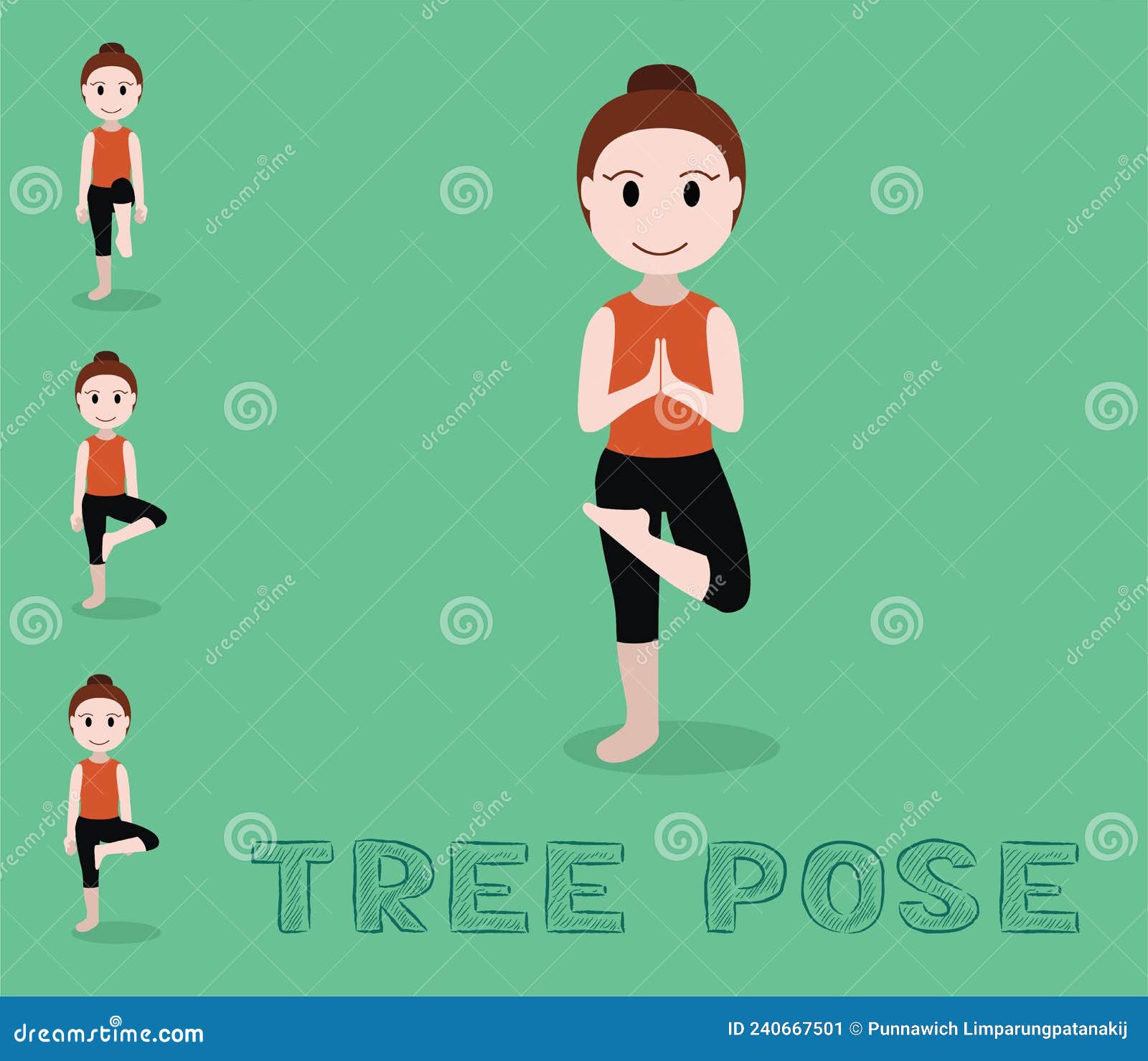 Yoga Tutorial Tree Pose Cute Cartoon Vector Illustration Stock Vector ...