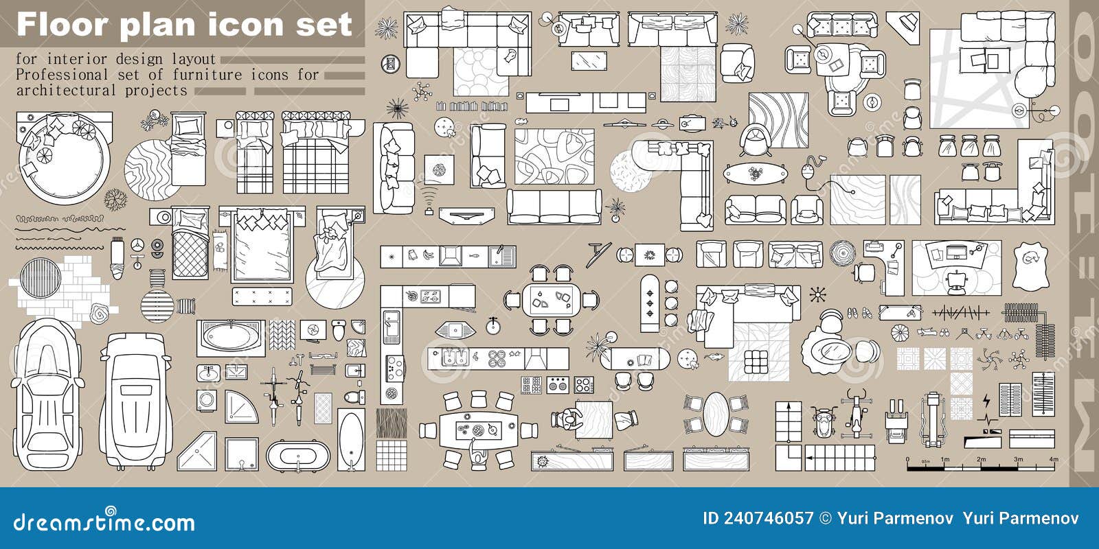 Floor Plan Icons Set for Design Interior and Architectural Project View ...
