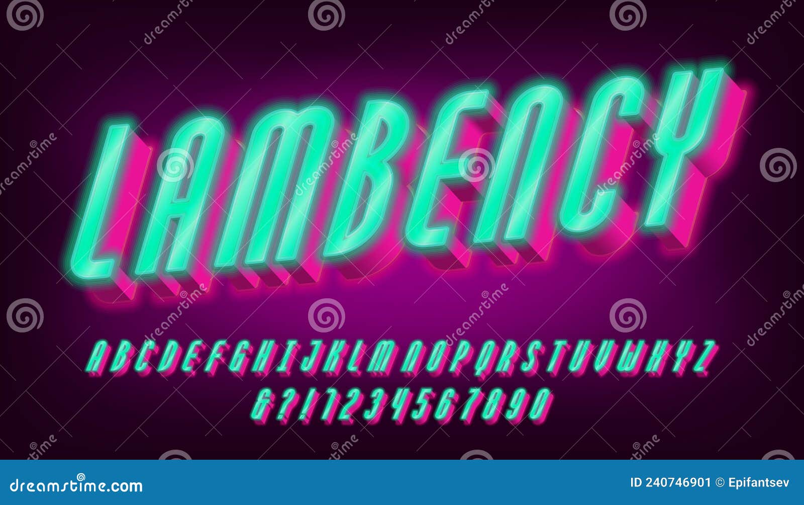 Lambency Alphabet Font. 3D Neon Letters and Numbers Stock Vector - Illustration of print, sign ...