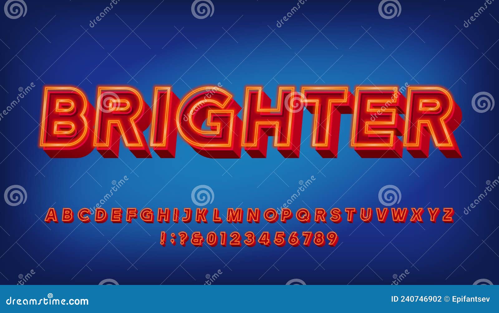 Brighter Alphabet Font. 3D Neon Letters And Numbers. Vector ...