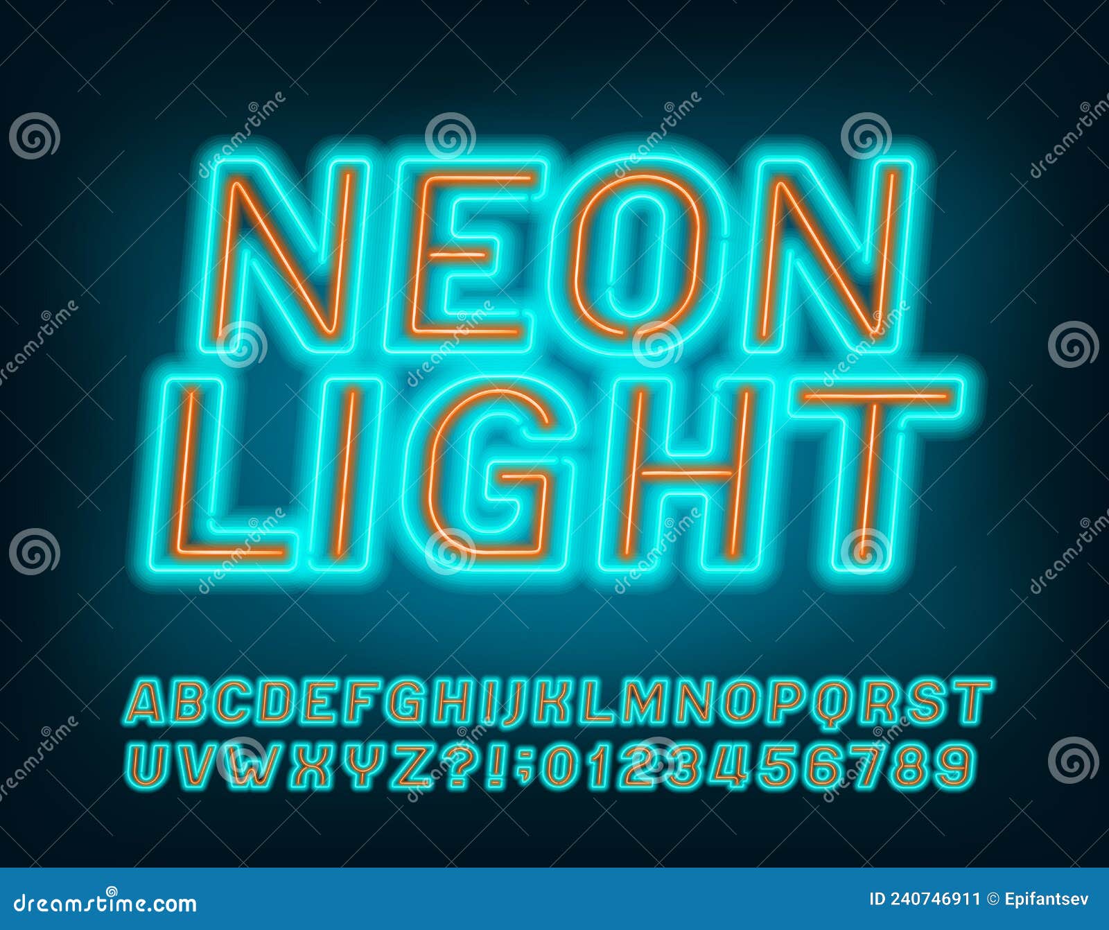 Neon Light Alphabet Font. Two Color Neon Light Letters, Numbers and ...