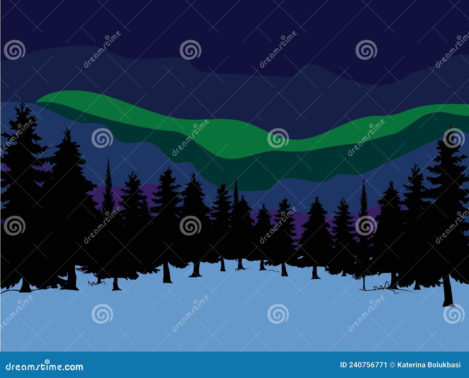 Night Tree Line Forest Ink Illustration Fog Vector Stock Vector ...