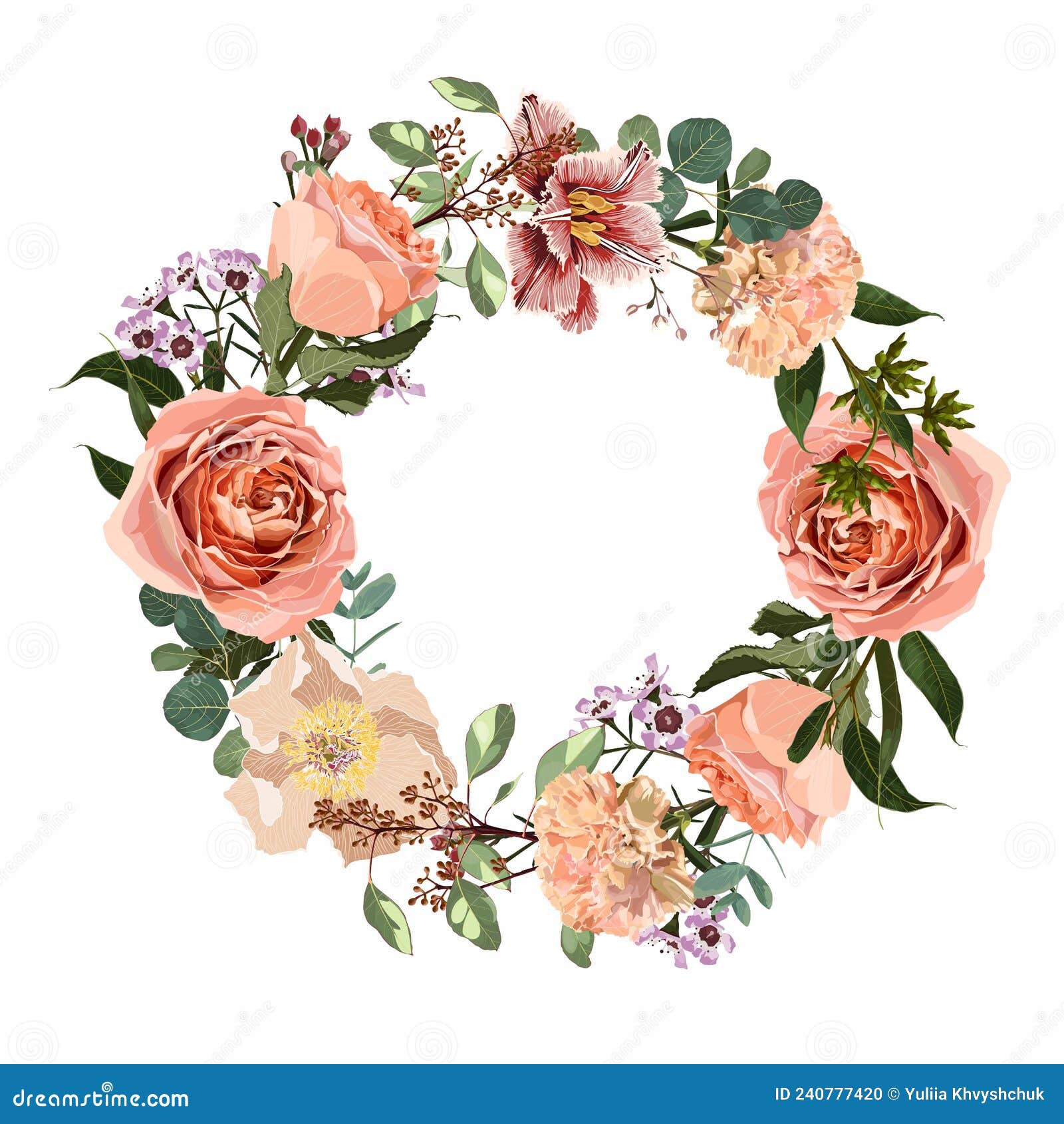 Wreath Frame, Border - Hand Painted Watercolor Style Flower Composition ...