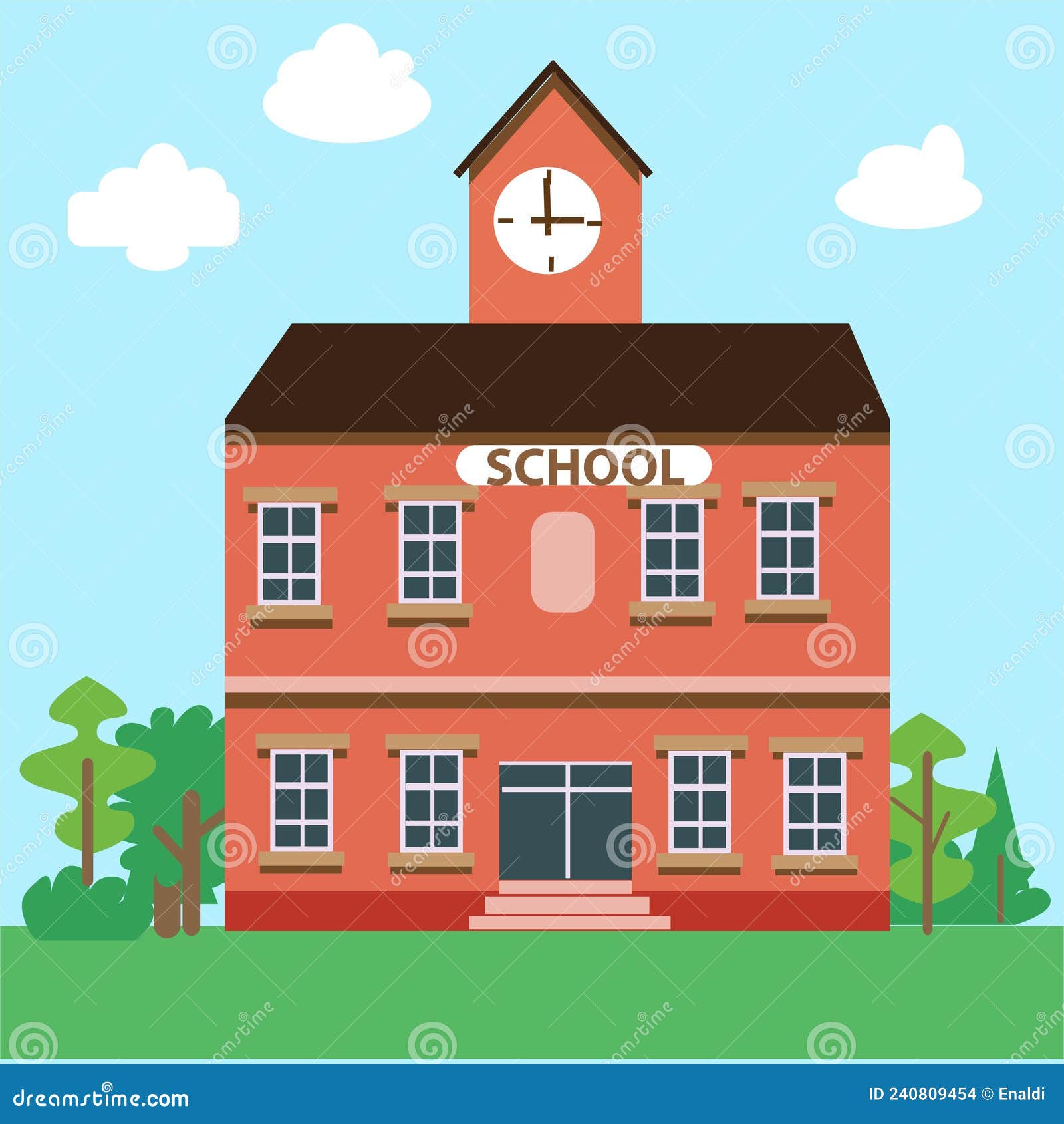 Simple 2D Flat Design School Building Vector Illustration Stock Vector ...