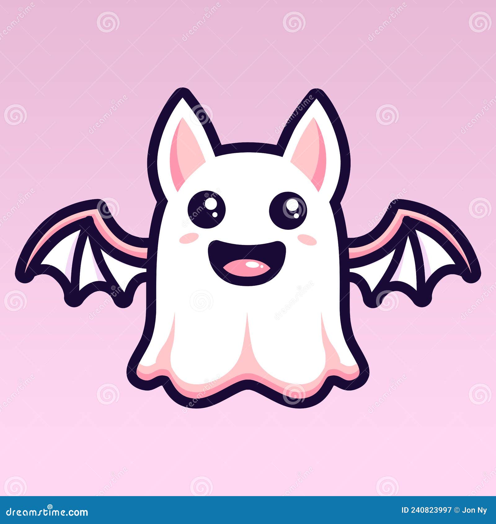 Cute Bat Ghost Character Design Stock Vector - Illustration of spooky ...