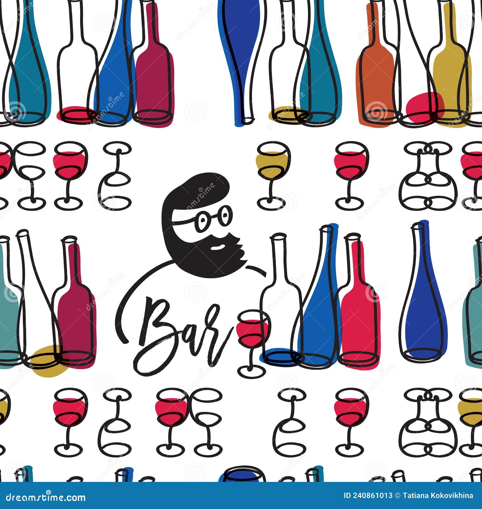 Seamless Pattern with Bartender with Bottles for Wine List, Bar, Stock ...