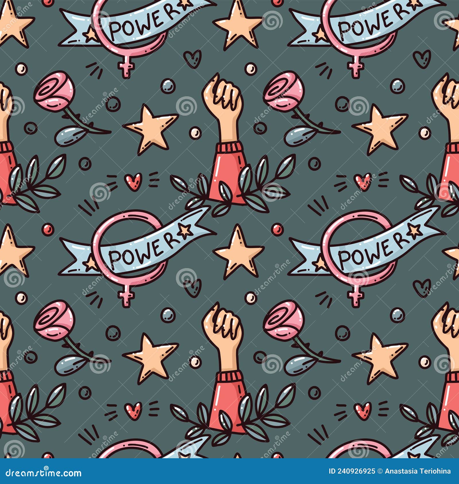 Seamless Pattern with Girl Power Elements Stock Vector - Illustration ...