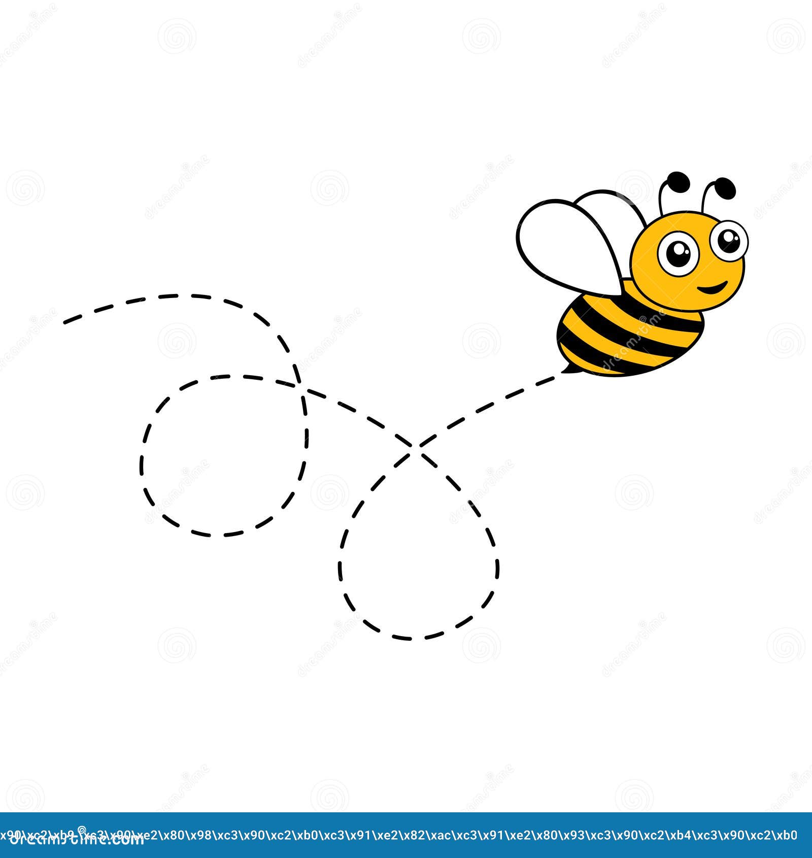 Cartoon Bee Icon. Bee Flying on a Dotted Route Isolated. Stock ...