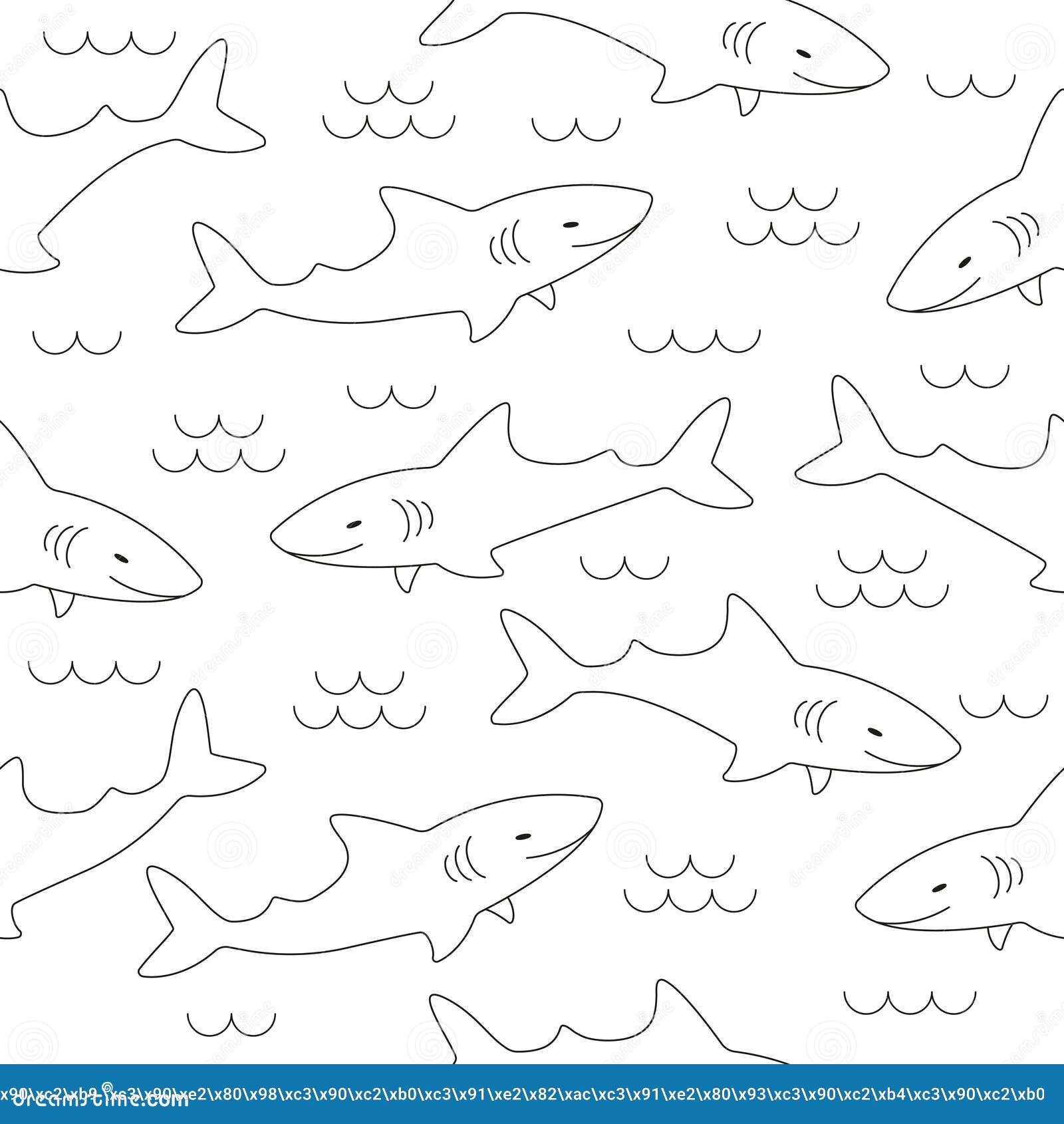 Sharks Line Pattern. Seamless Pattern with Swimming Sharks Stock ...