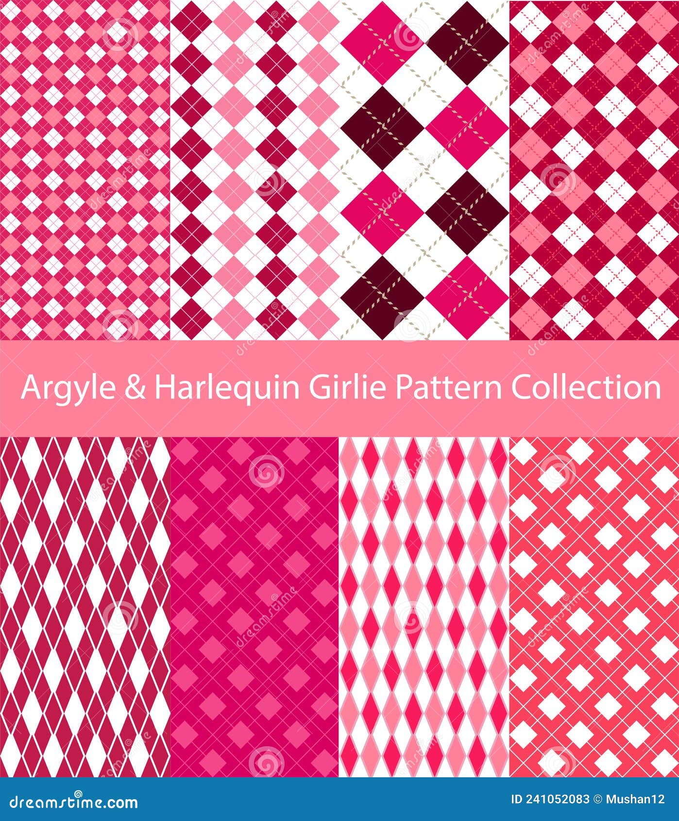 Collection Of Argyle, Harlequin And Rhombus Plaid Patterns. Pink Girlie ...