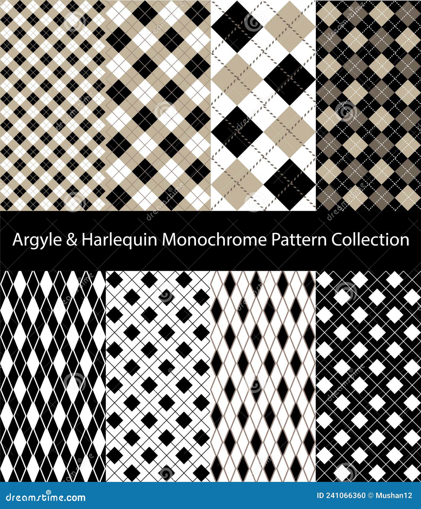 Collection Of Argyle, Harlequin And Rhombus Plaid Patterns. Blue Themed ...