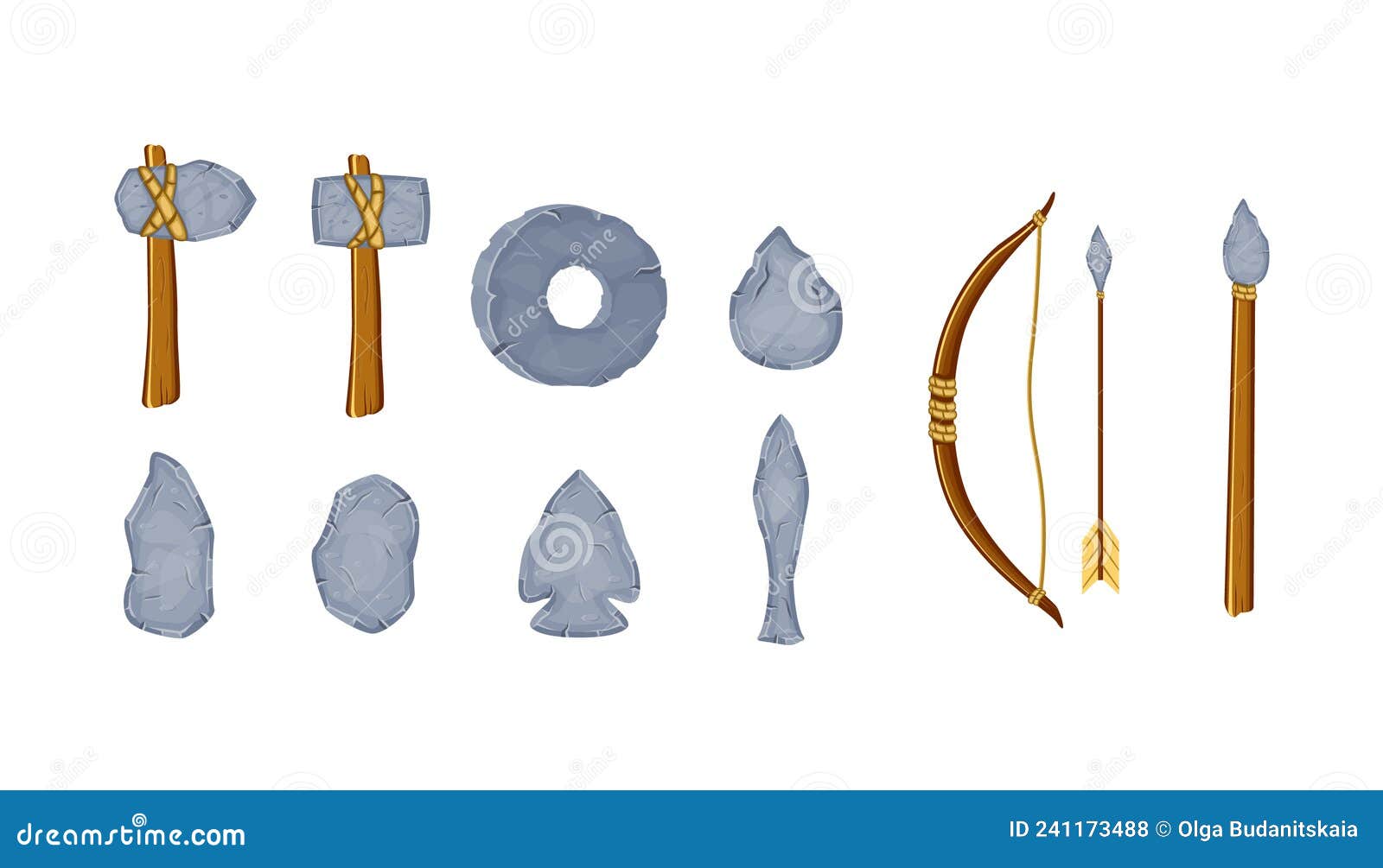 Stone Age Tools. Primitive Caveman Weapon. Prehistorical Spear And Axe ...