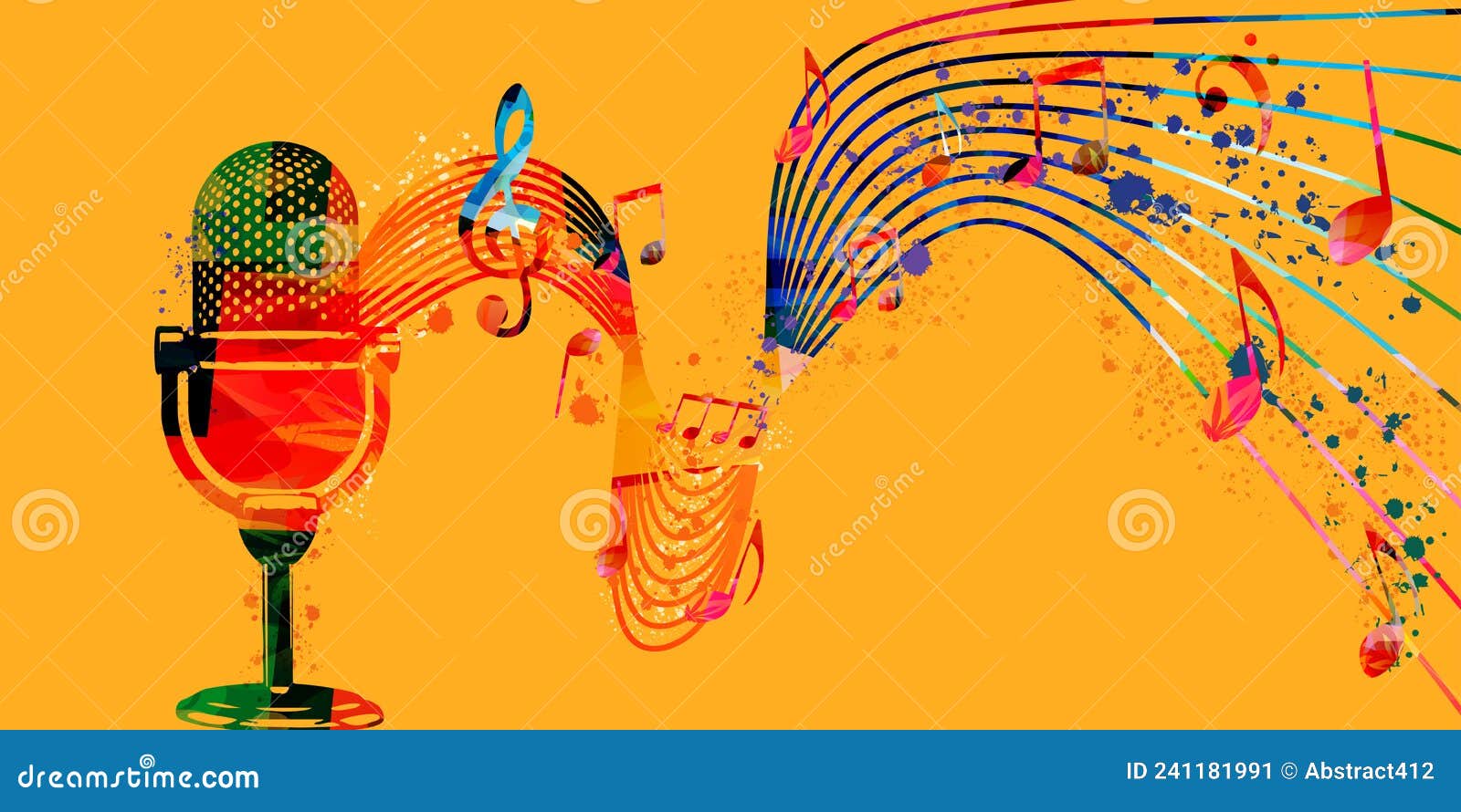 Colorful Microphone with Musical Notes for Live Concert Events, Music ...