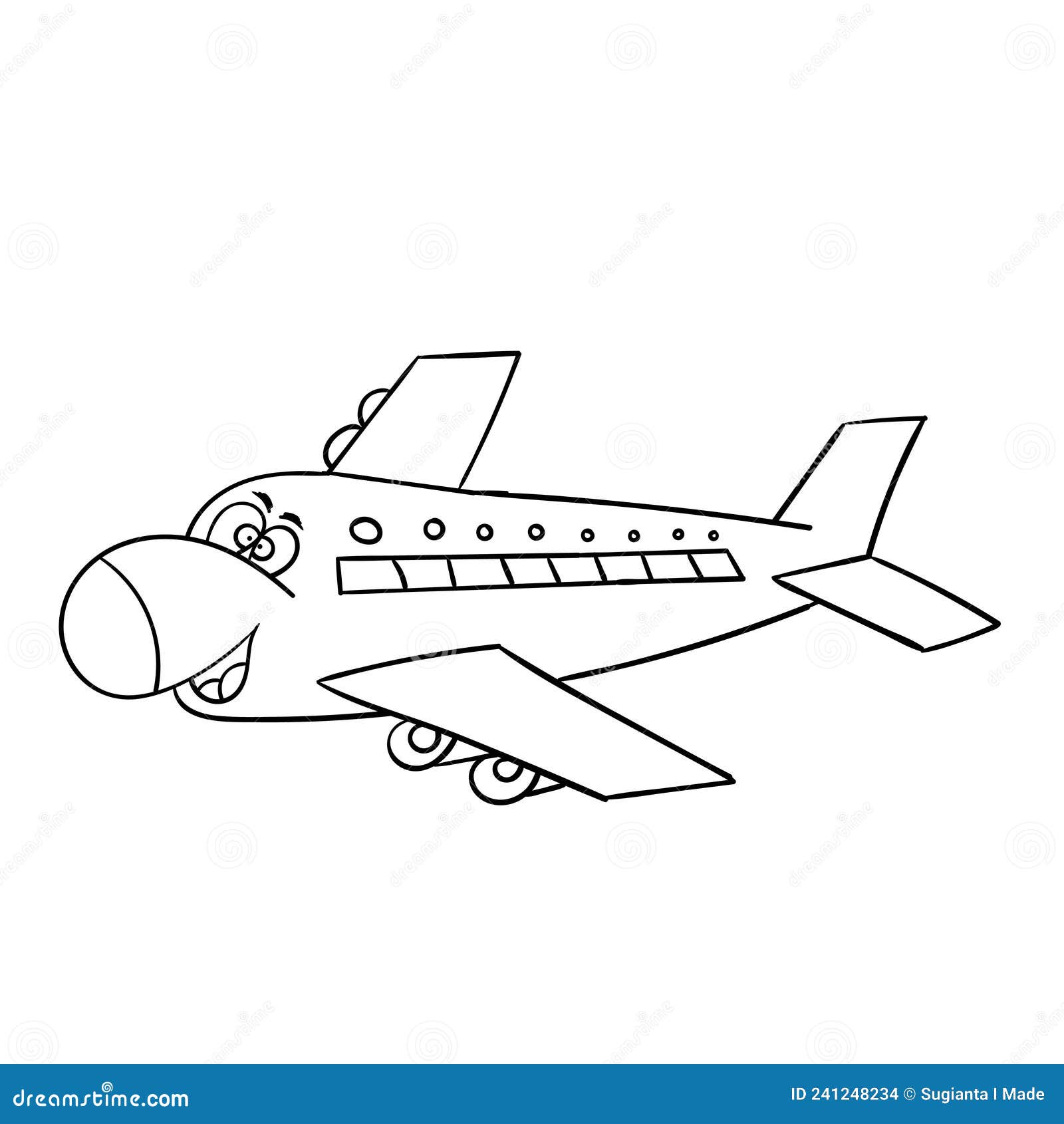 Funny plane cartoon vector stock vector. Illustration of wheels - 241248234