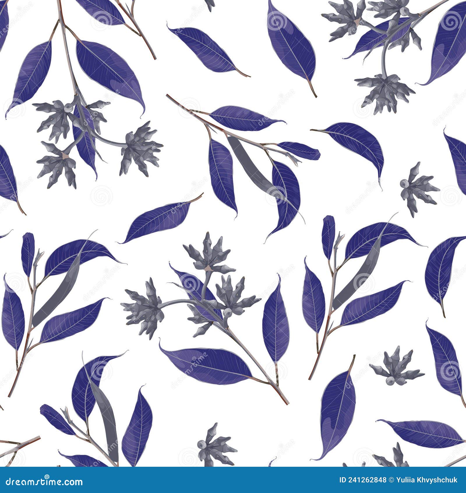 Seamless Pattern with Different Branches of Eucalyptus in Bloom on a ...