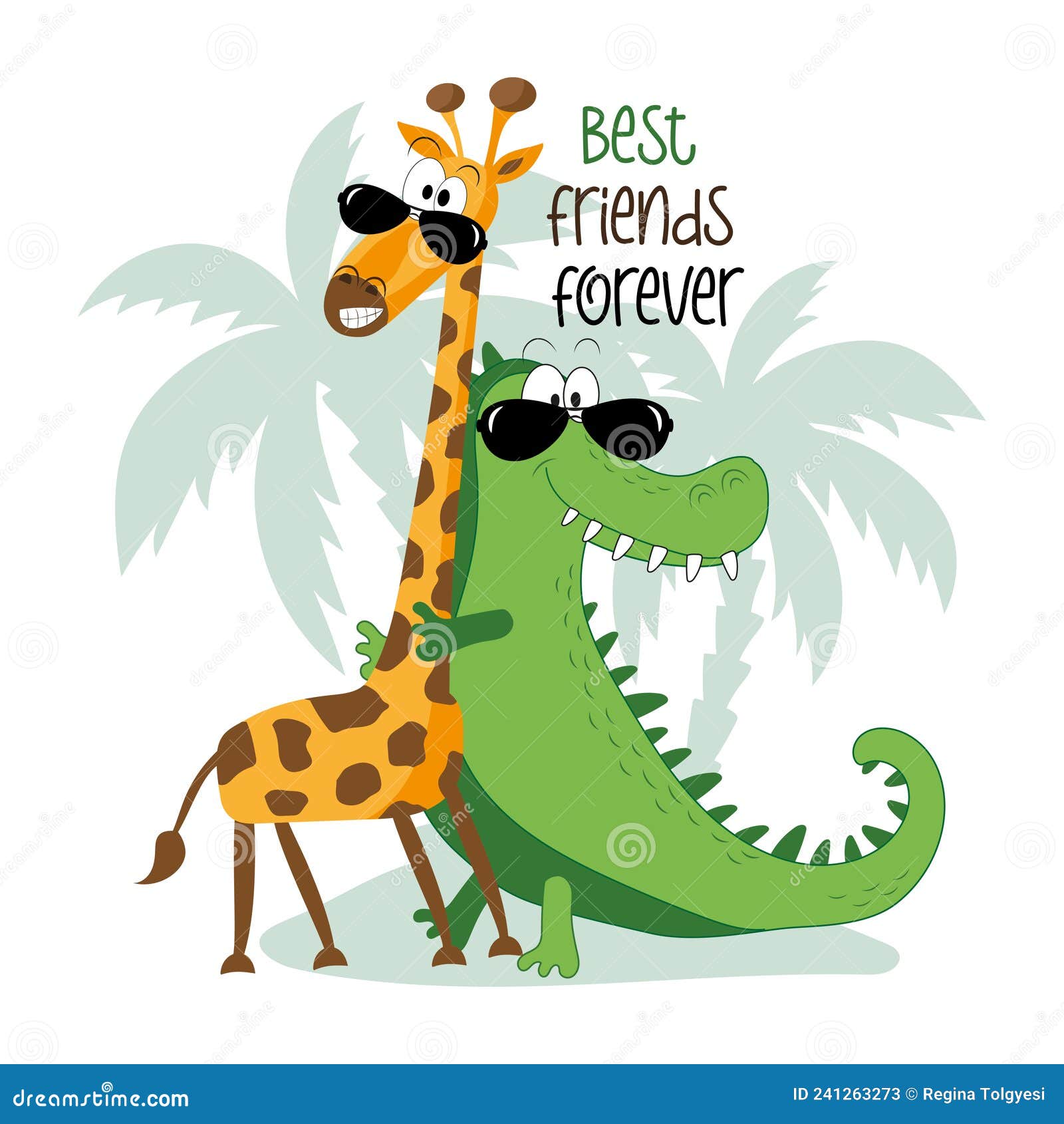 Best Friends Forever - Cool Giraffe and Alligator in Island Stock ...