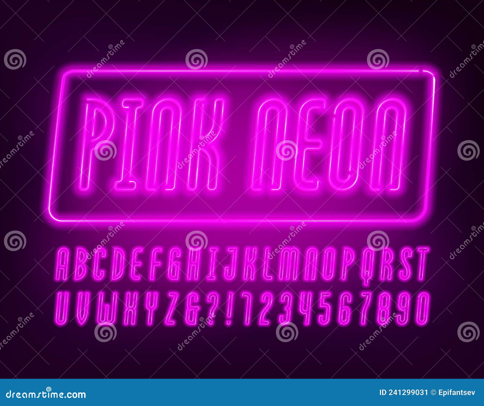 Pink Neon Alphabet Font. Neon Narrow Letters, Numbers and Symbols Stock ...