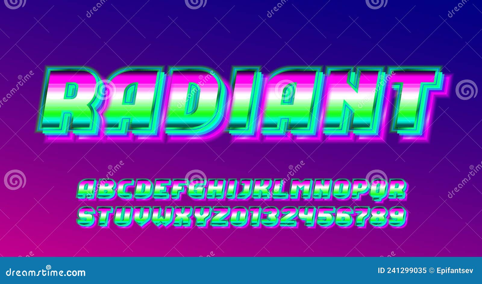 Radiant Alphabet Font. Bright Neon Letters and Numbers Stock Vector ...