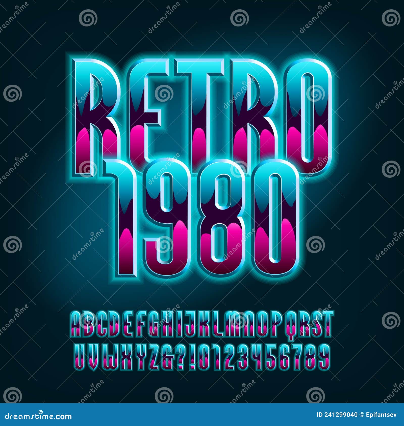 Retro 1980 Alphabet Font. Glowing Letters And Numbers. Vector ...