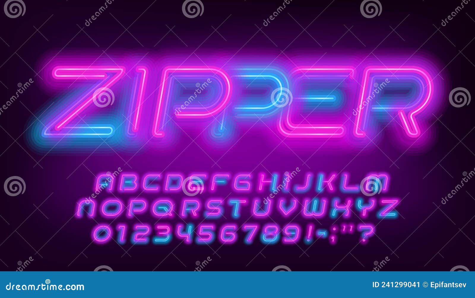 Zipper Alphabet Font. Neon Letters, Numbers and Symbols Stock Vector ...