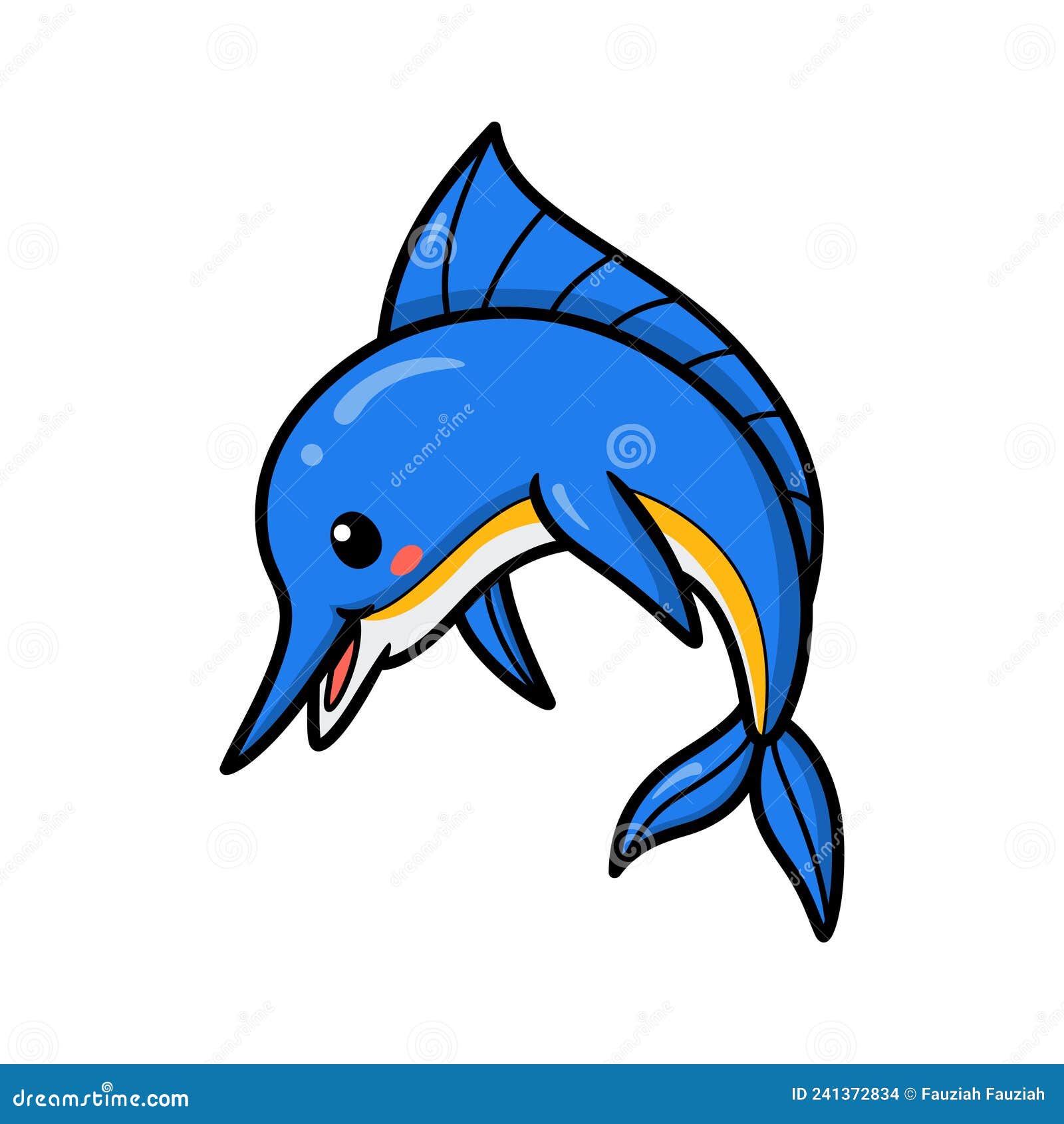 Cute Little Marlin Cartoon Jumping Stock Vector - Illustration of happy ...