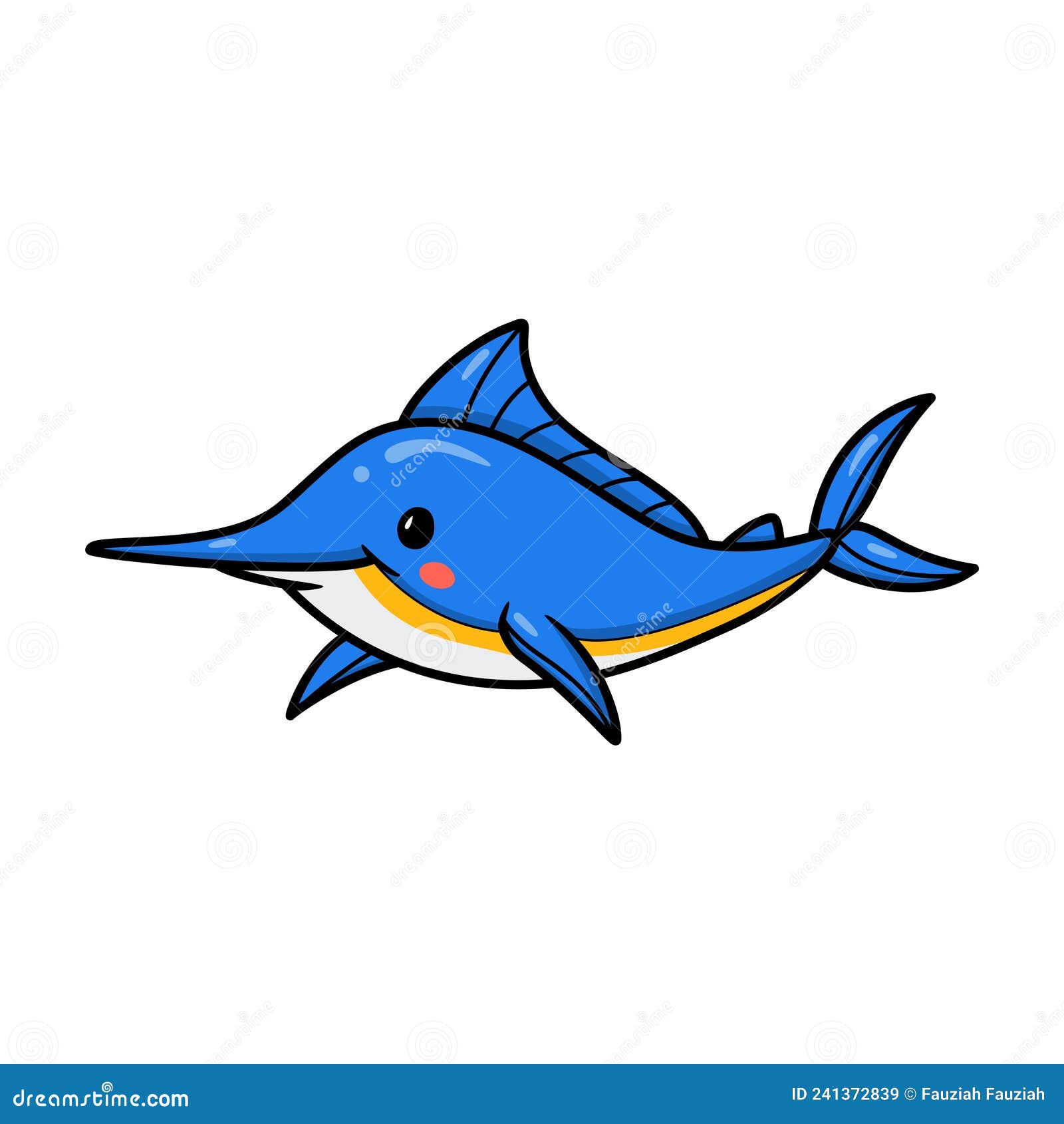 Cute Little Marlin Cartoon Swimming Stock Vector - Illustration of ...