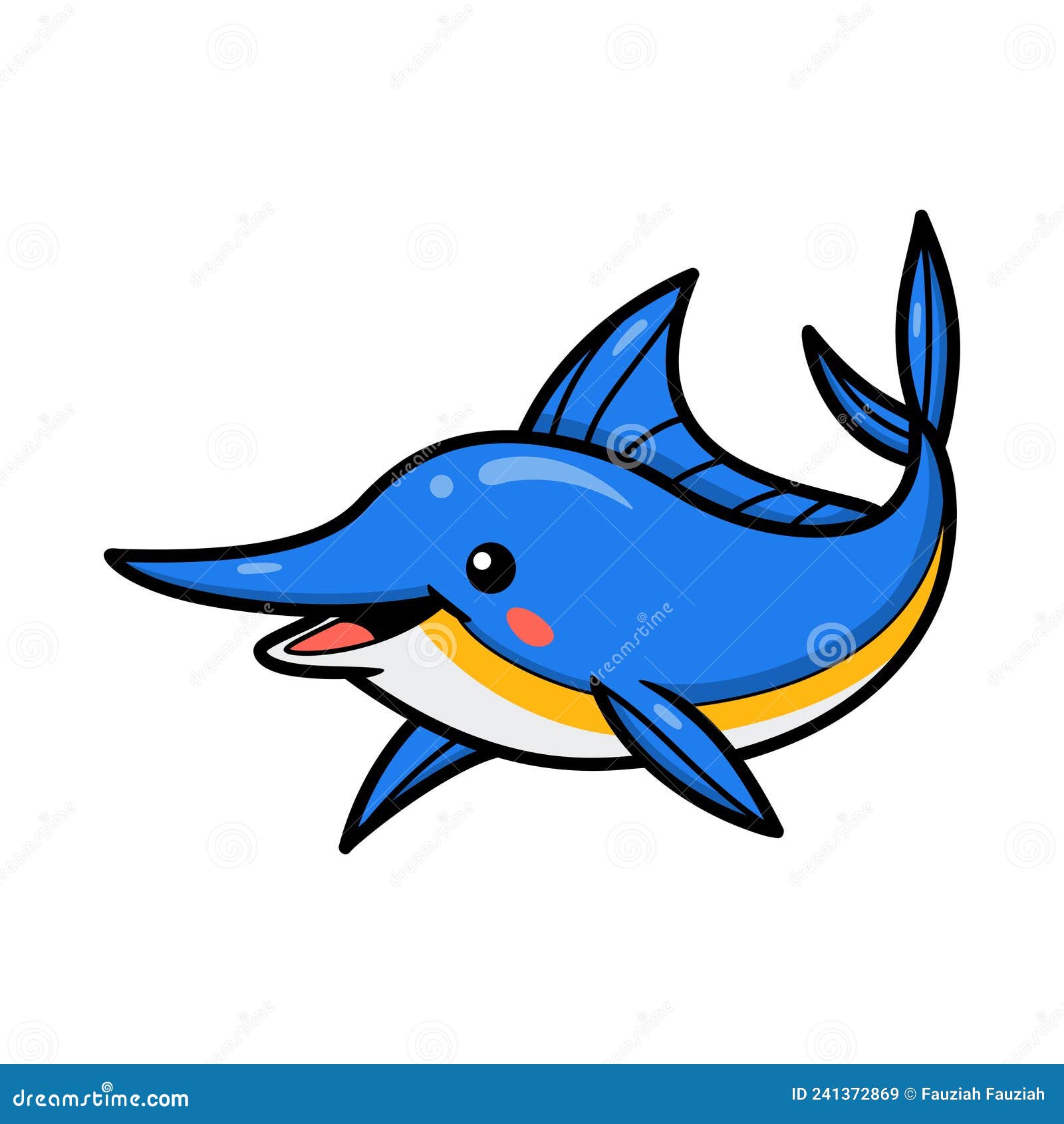 Cute Little Marlin Cartoon Swimming Stock Vector - Illustration of ...