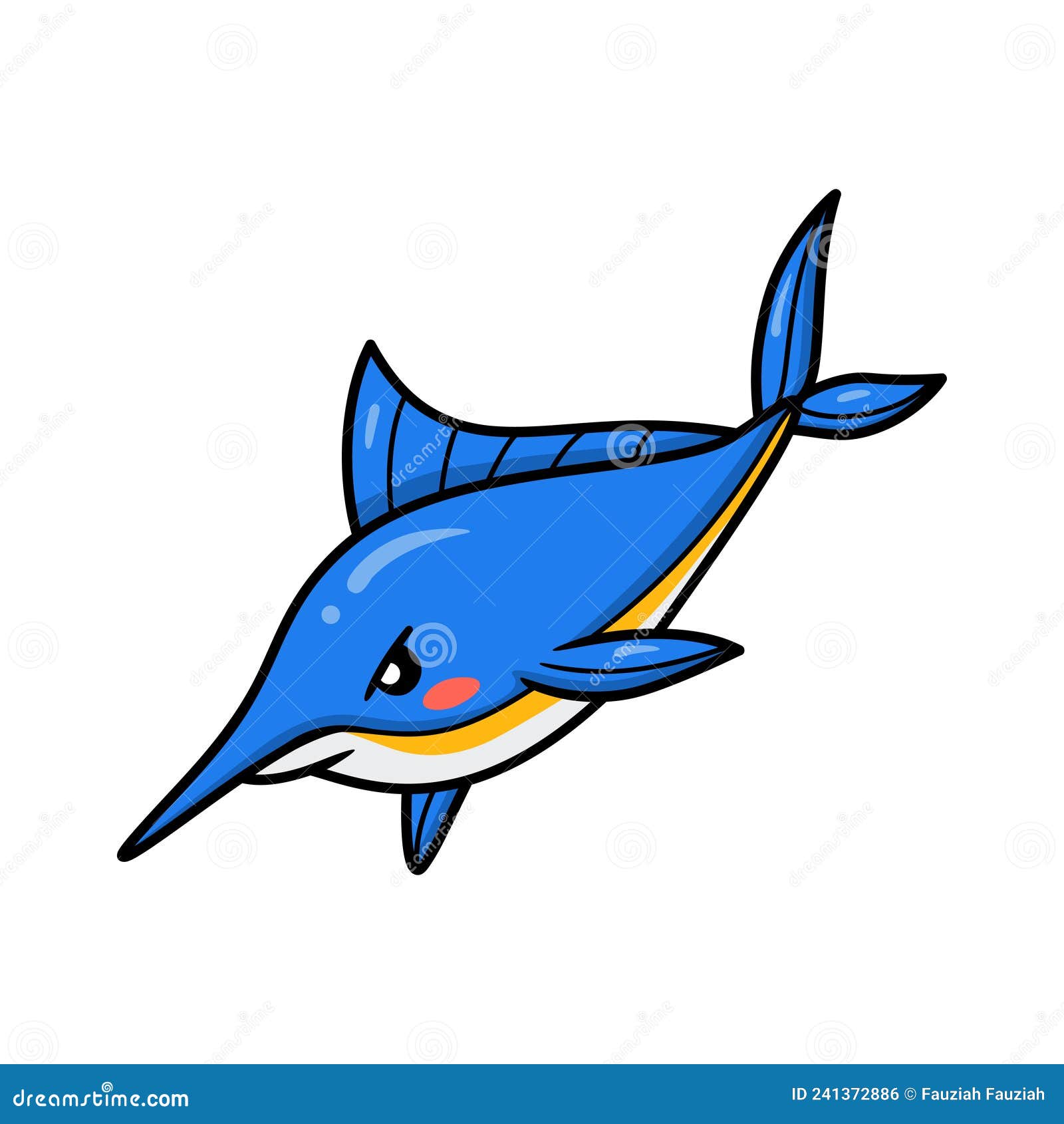 Cute Little Marlin Cartoon Swimming Stock Vector - Illustration of life ...