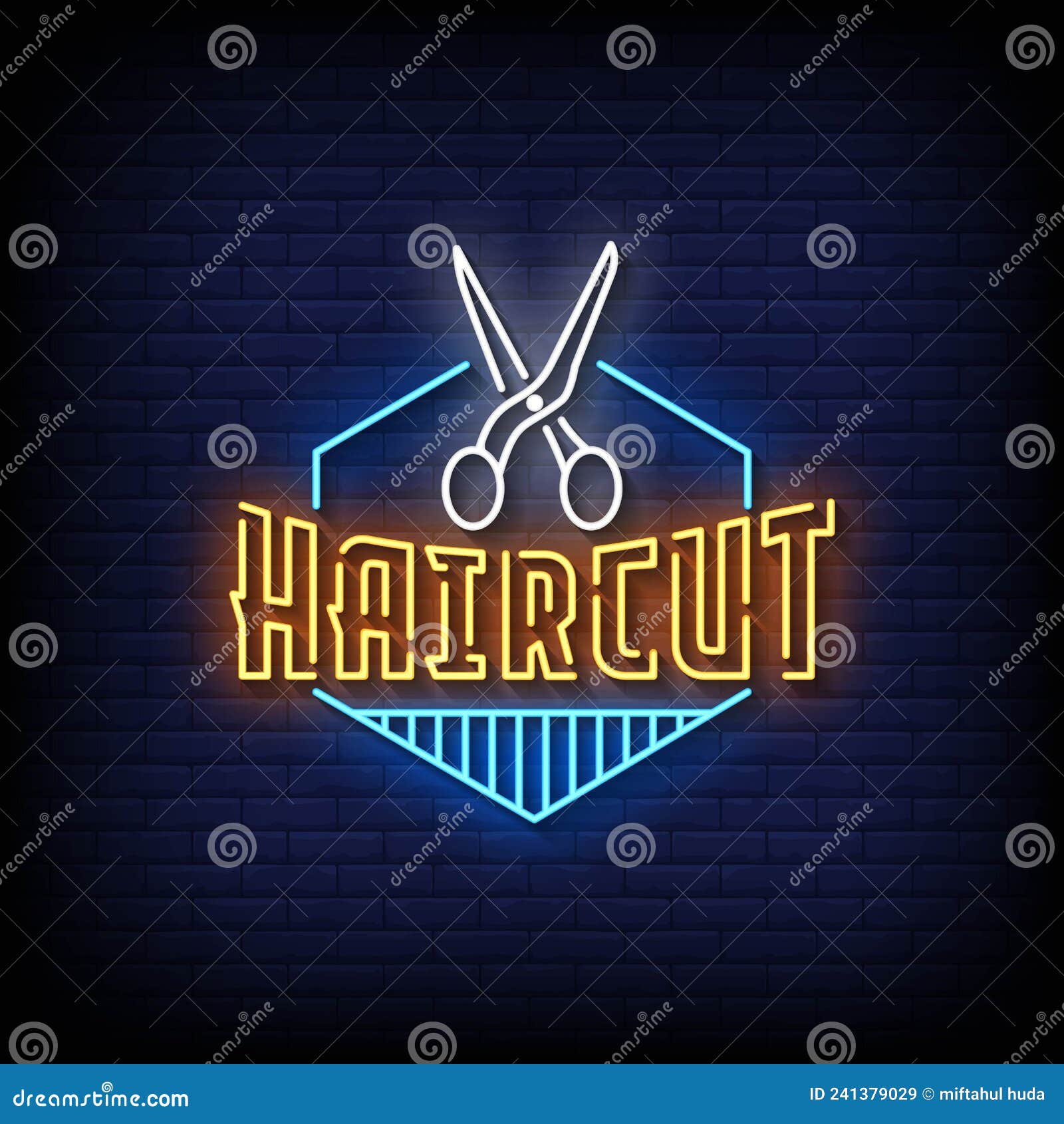 Hair Cut Neon Signs Style Text Vector Stock Vector - Illustration of ...