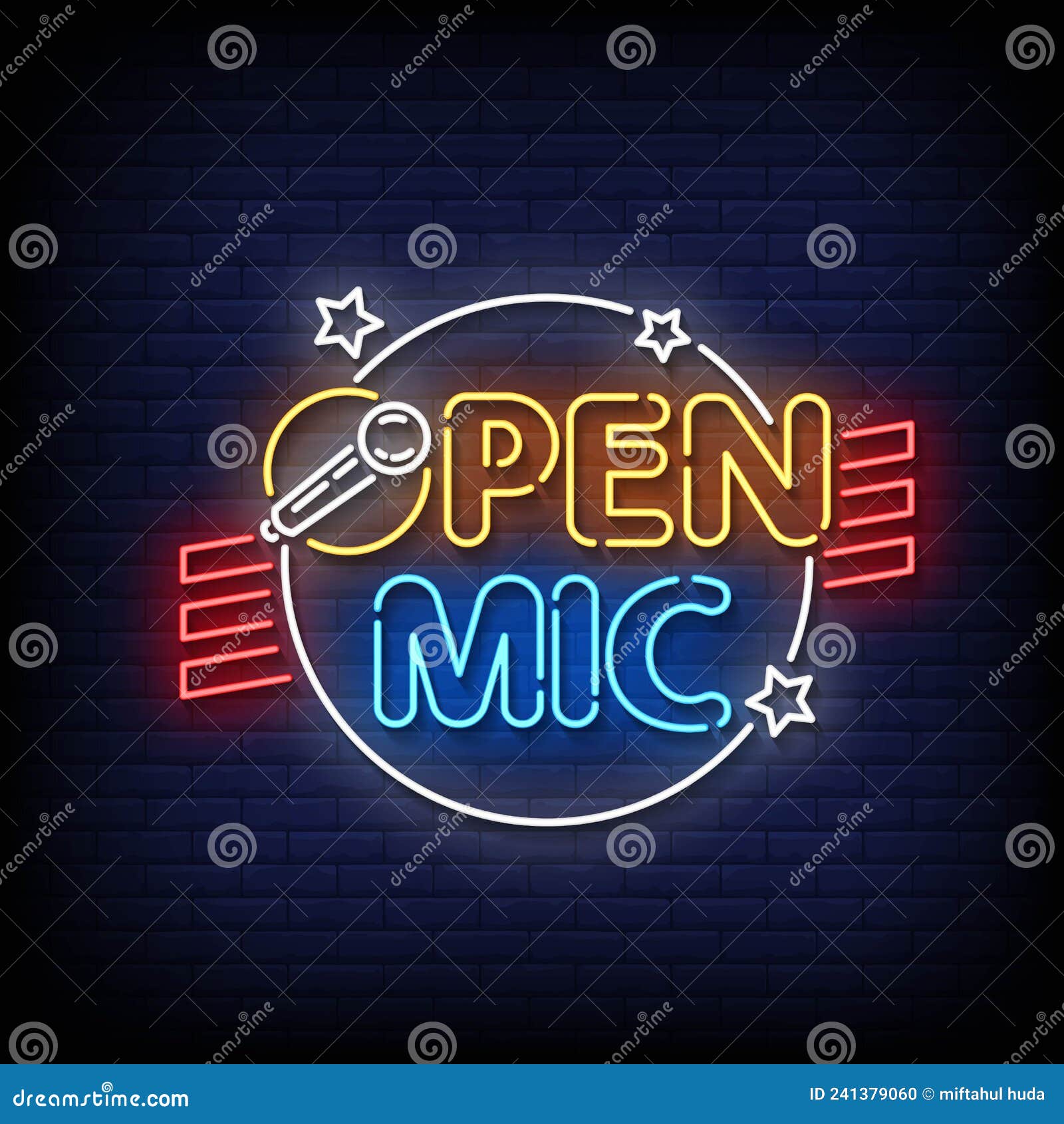 Open Mic Neon Signs Style Text Vector Stock Vector - Illustration of ...