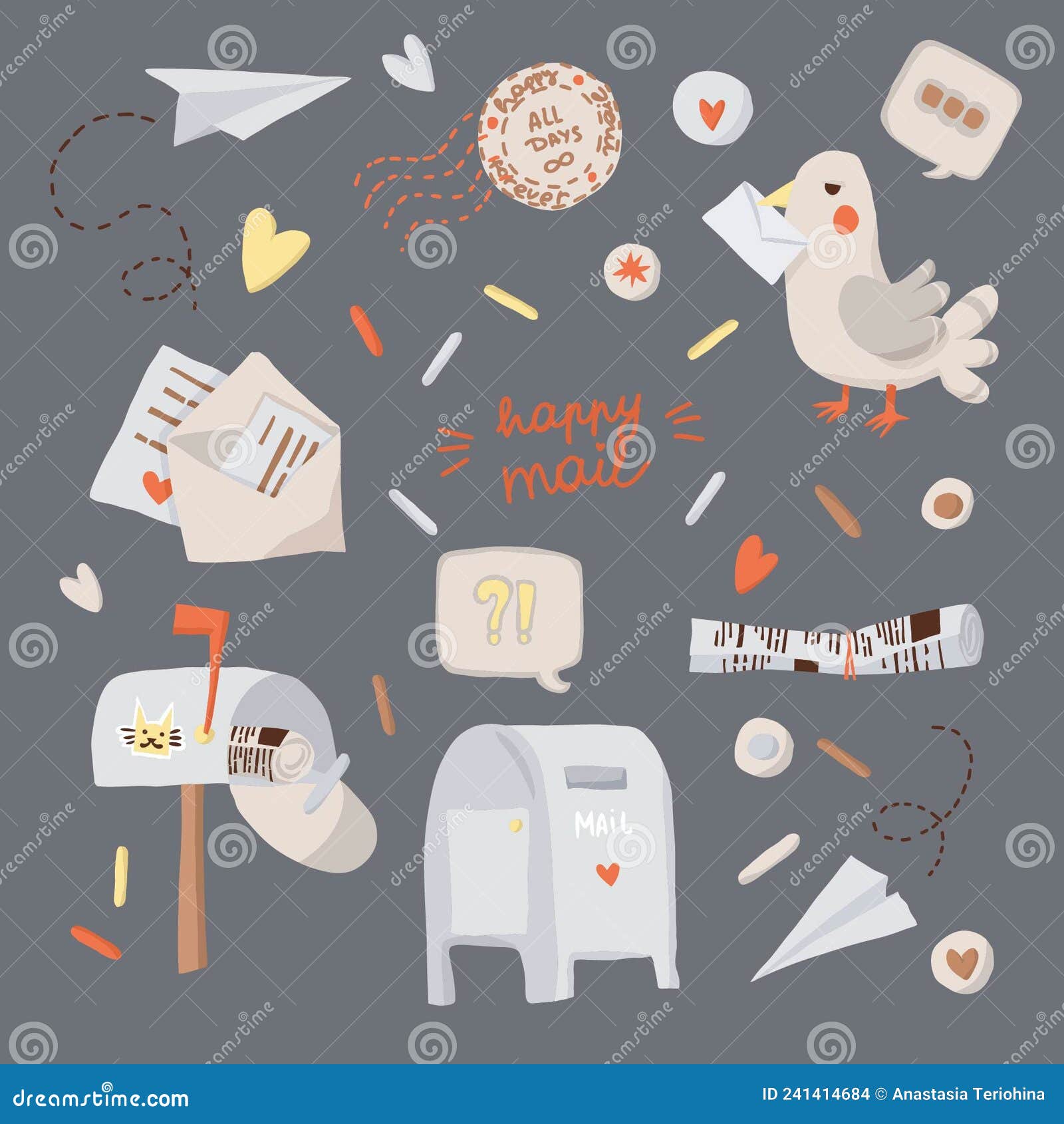 Happy mail postal set stock vector. Illustration of elements - 241414684