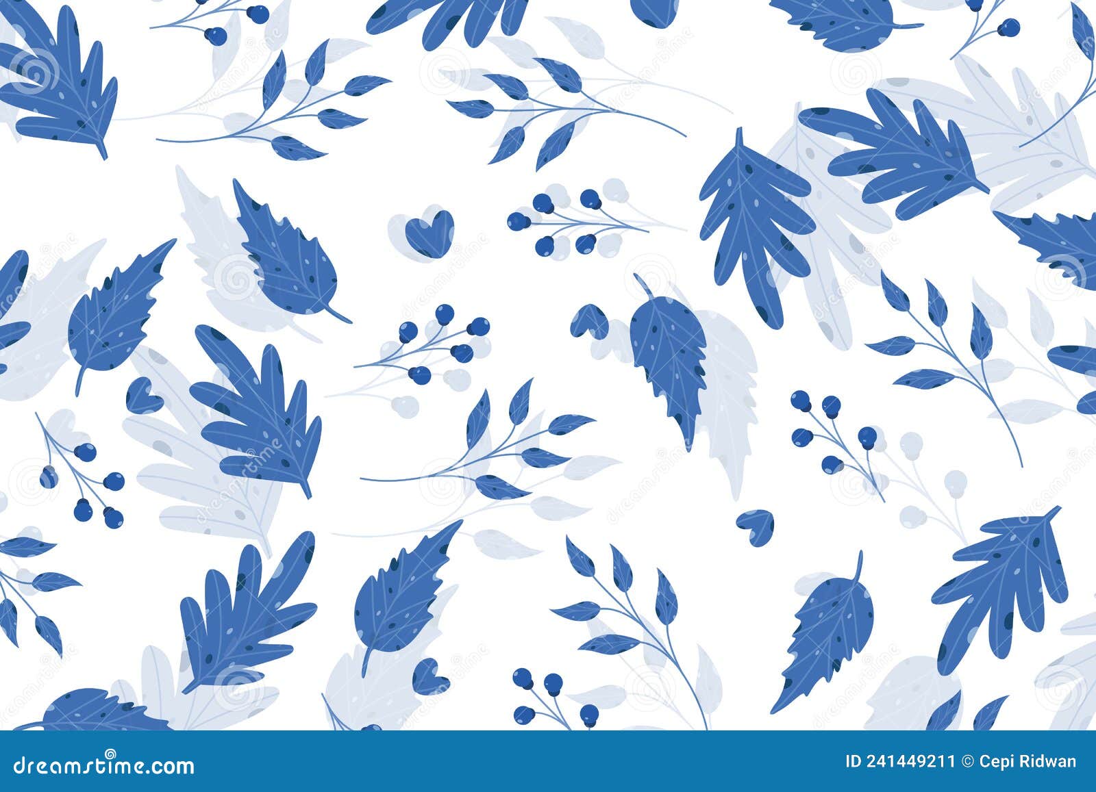 Blue Leaves in Flat Style Design with Blue Color Stock Illustration ...