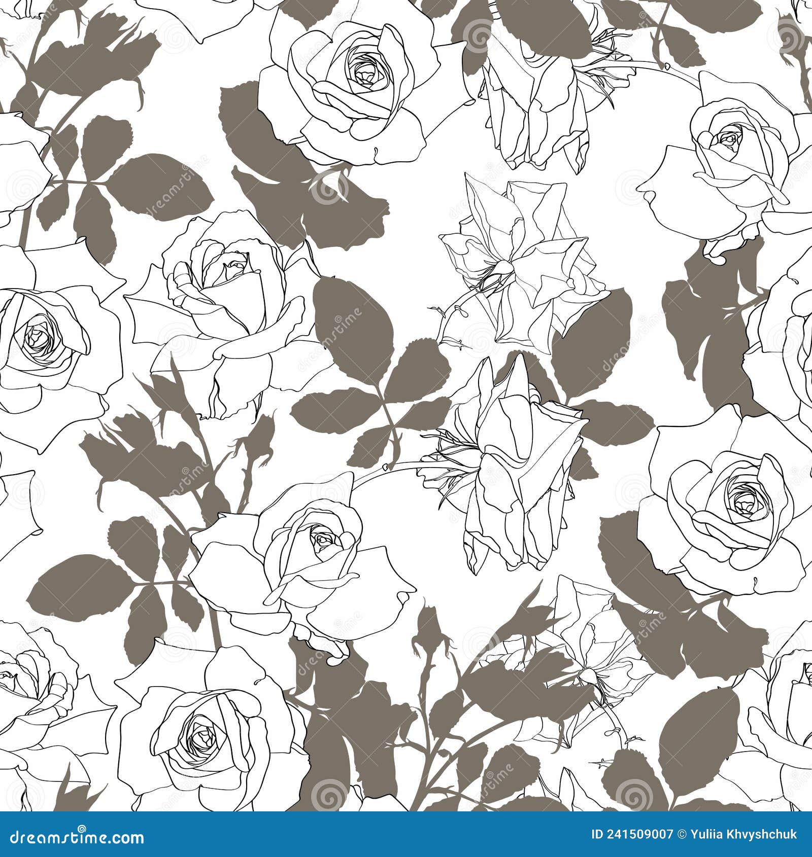 Elegant Seamless Pattern with Hand Drawn Line Roses Flowers. Stock ...