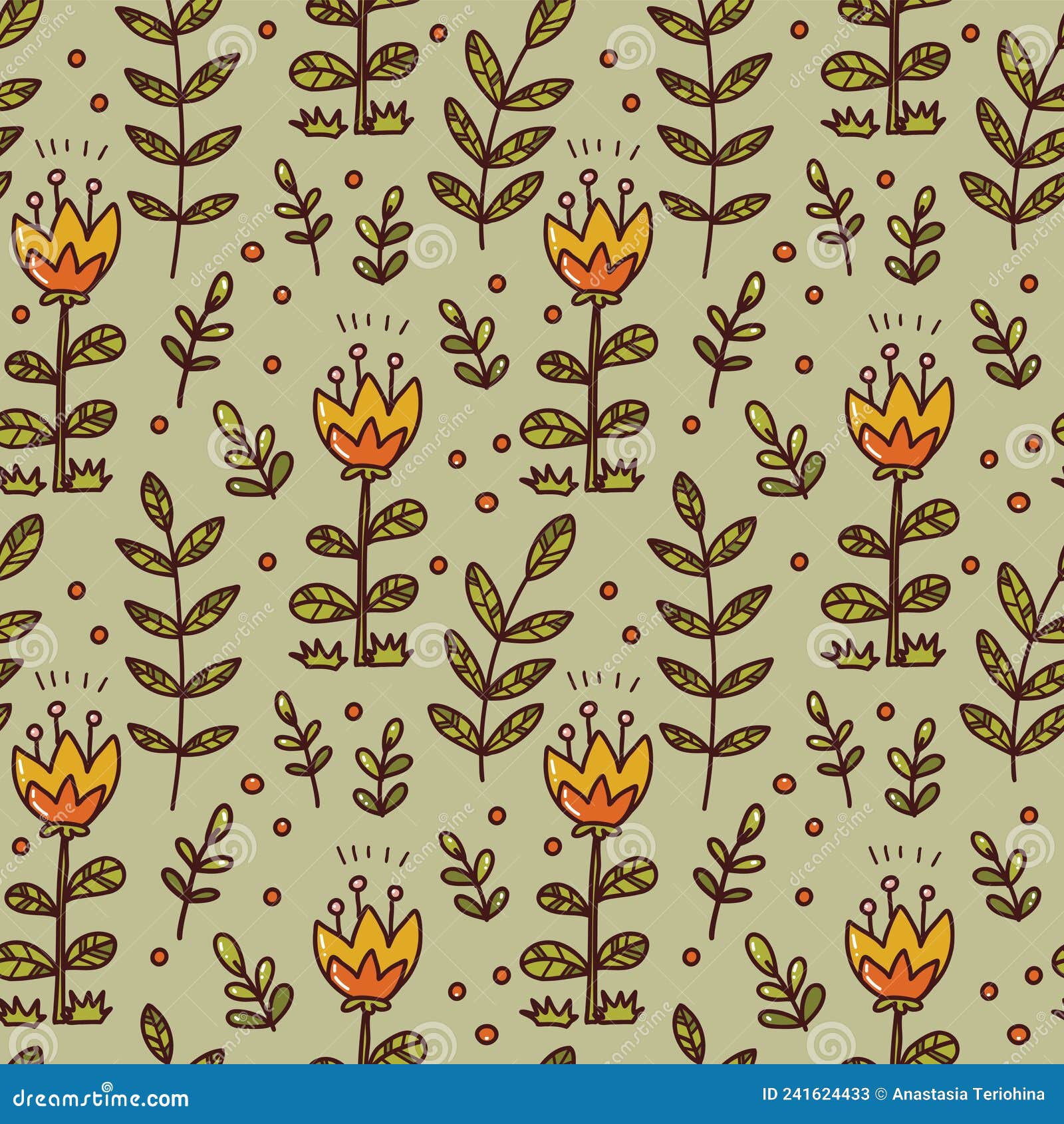 Seamless Pattern with Bright Plants Stock Vector - Illustration of ...